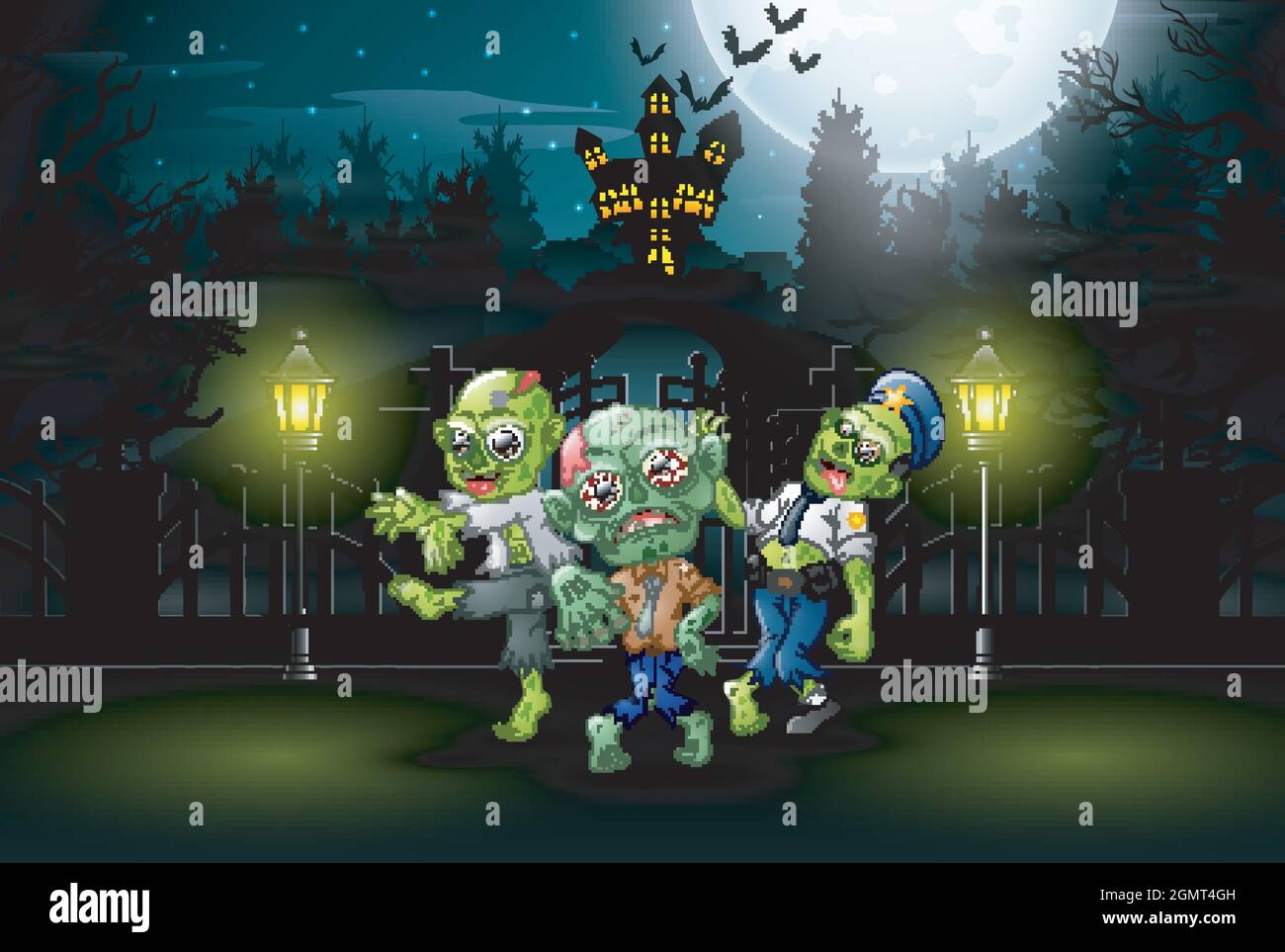 Happy zombie celebrate halloween party outdoors at night Stock Vector ...