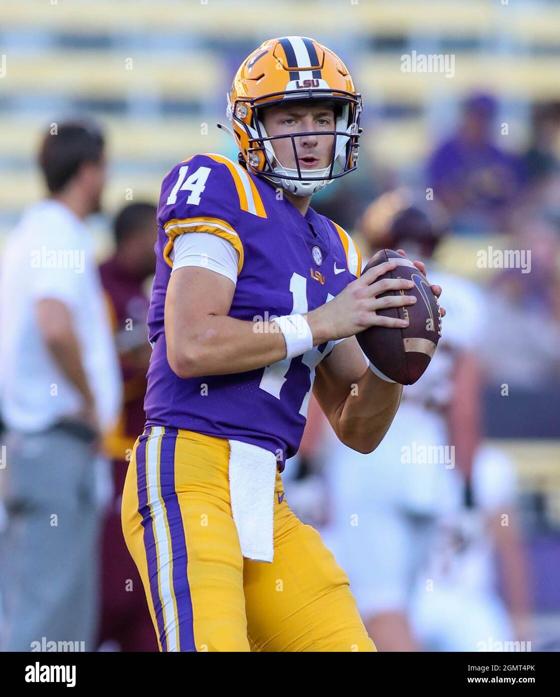 Baton Rouge, LA, USA. 18th Sep, 2021. LSU quarterback Max Johnson (14 ...