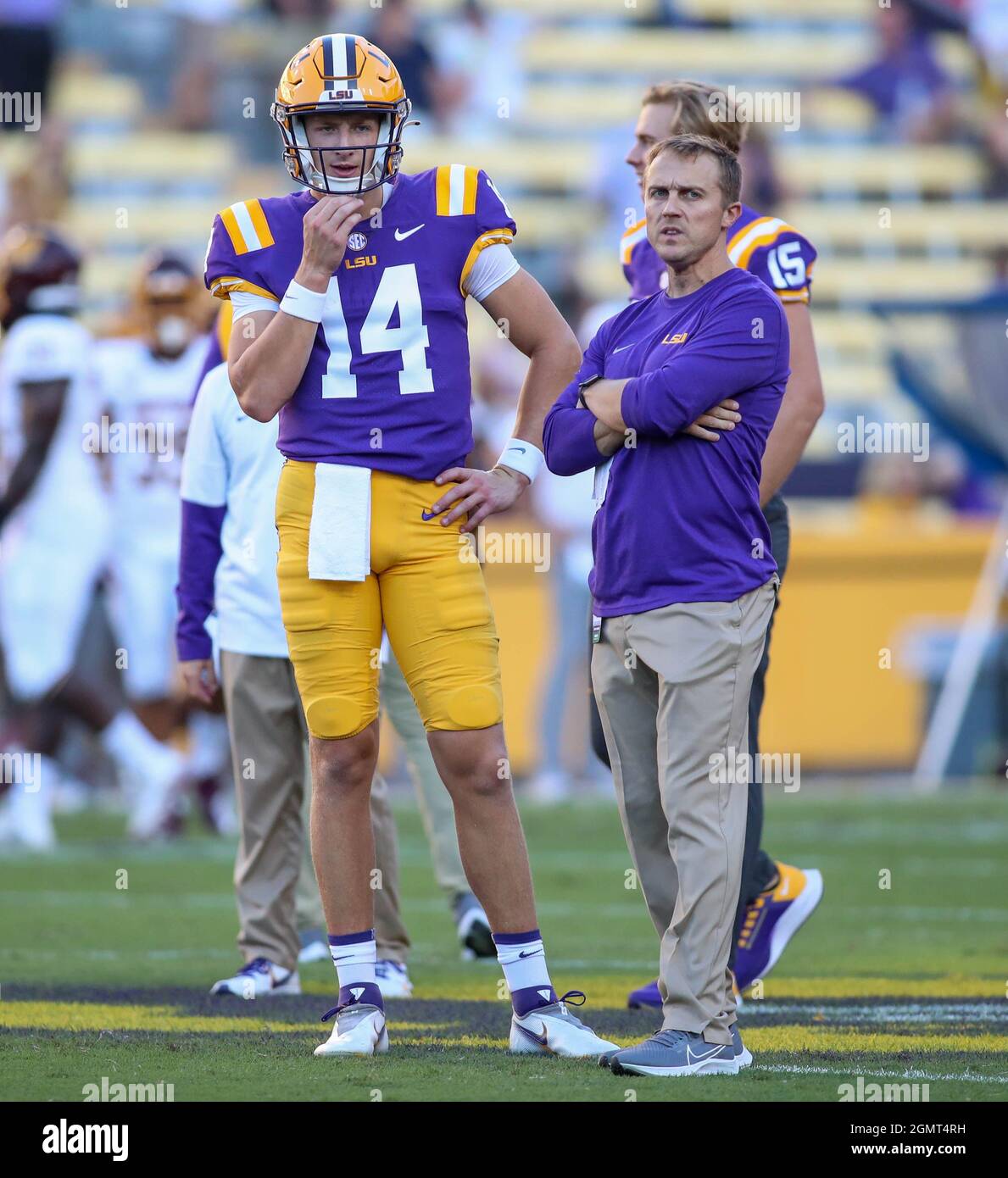 Baton Rouge, LA, USA. 18th Sep, 2021. LSU quarterback Max Johnson (14 ...
