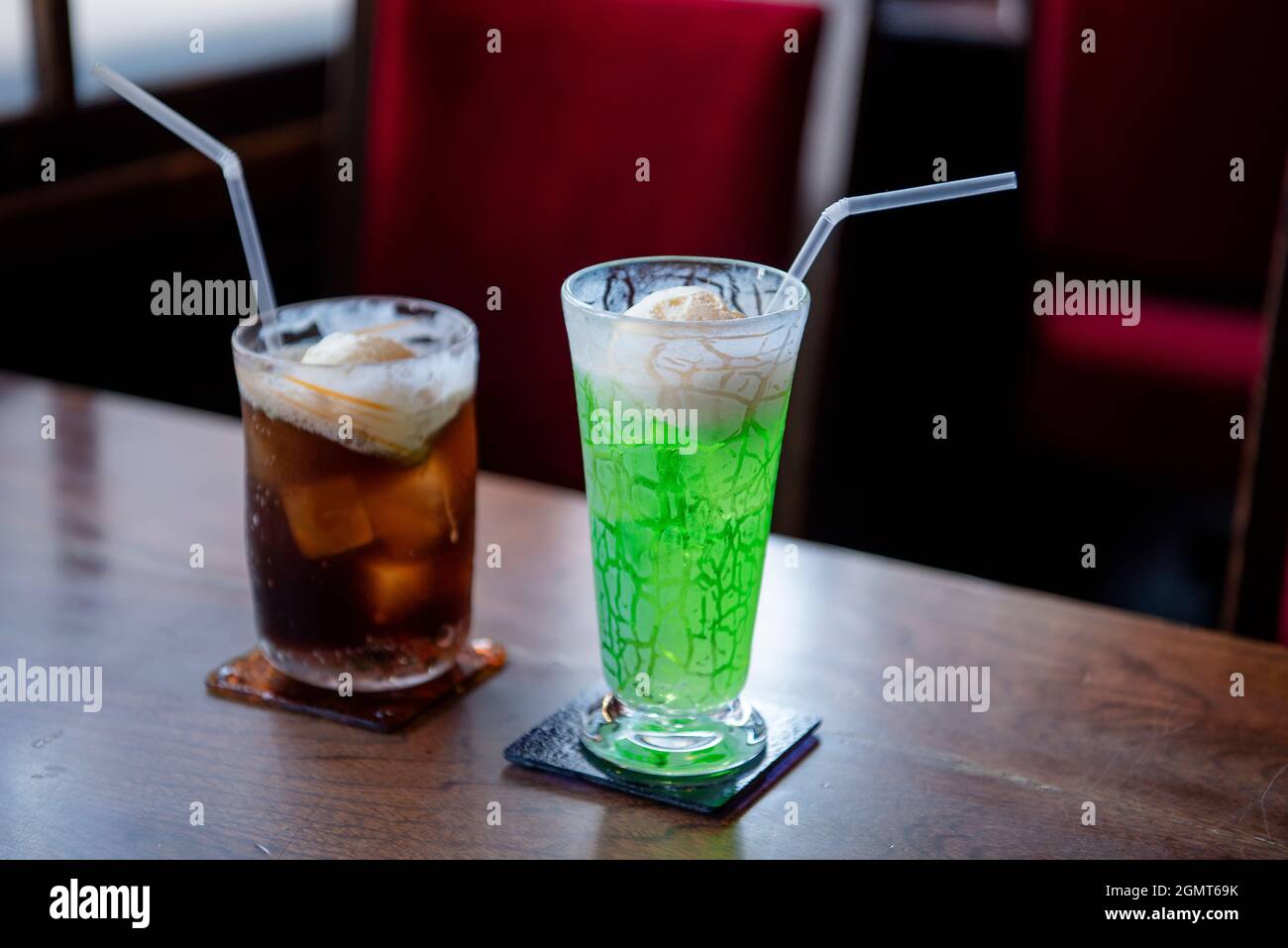 Coke Float and Melon Soda Float in Japanese style Cafe Stock Photo - Alamy