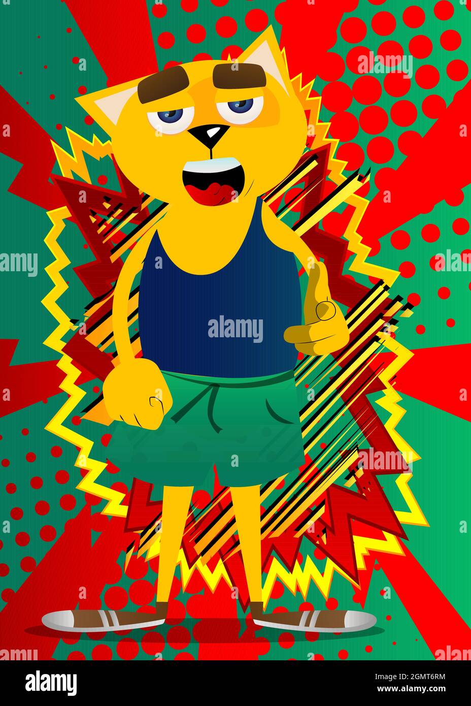 Funny cartoon cat pointing at the viewer with his hand. Vector ...