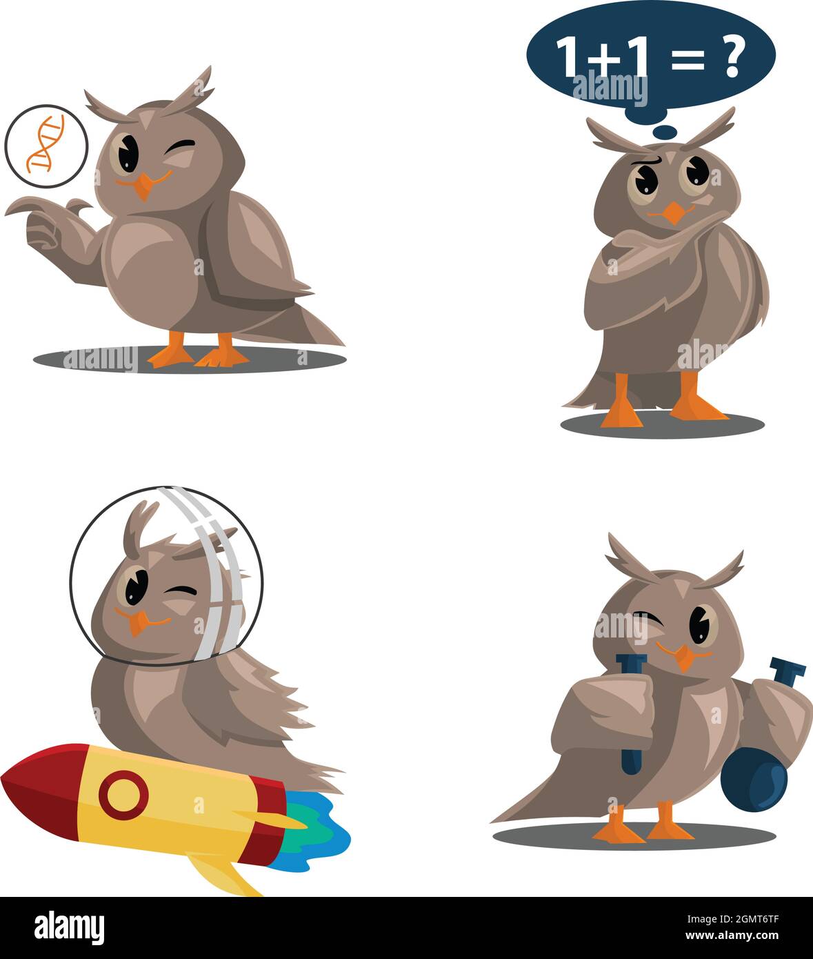 School owls. Color cute birds studying in school. Teaching education ...