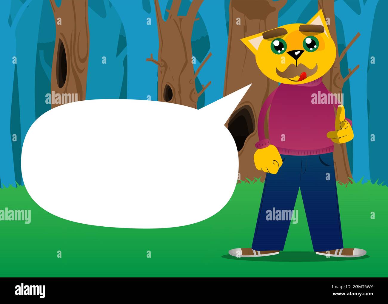 Funny cartoon cat pointing at the viewer with his hand. Vector ...