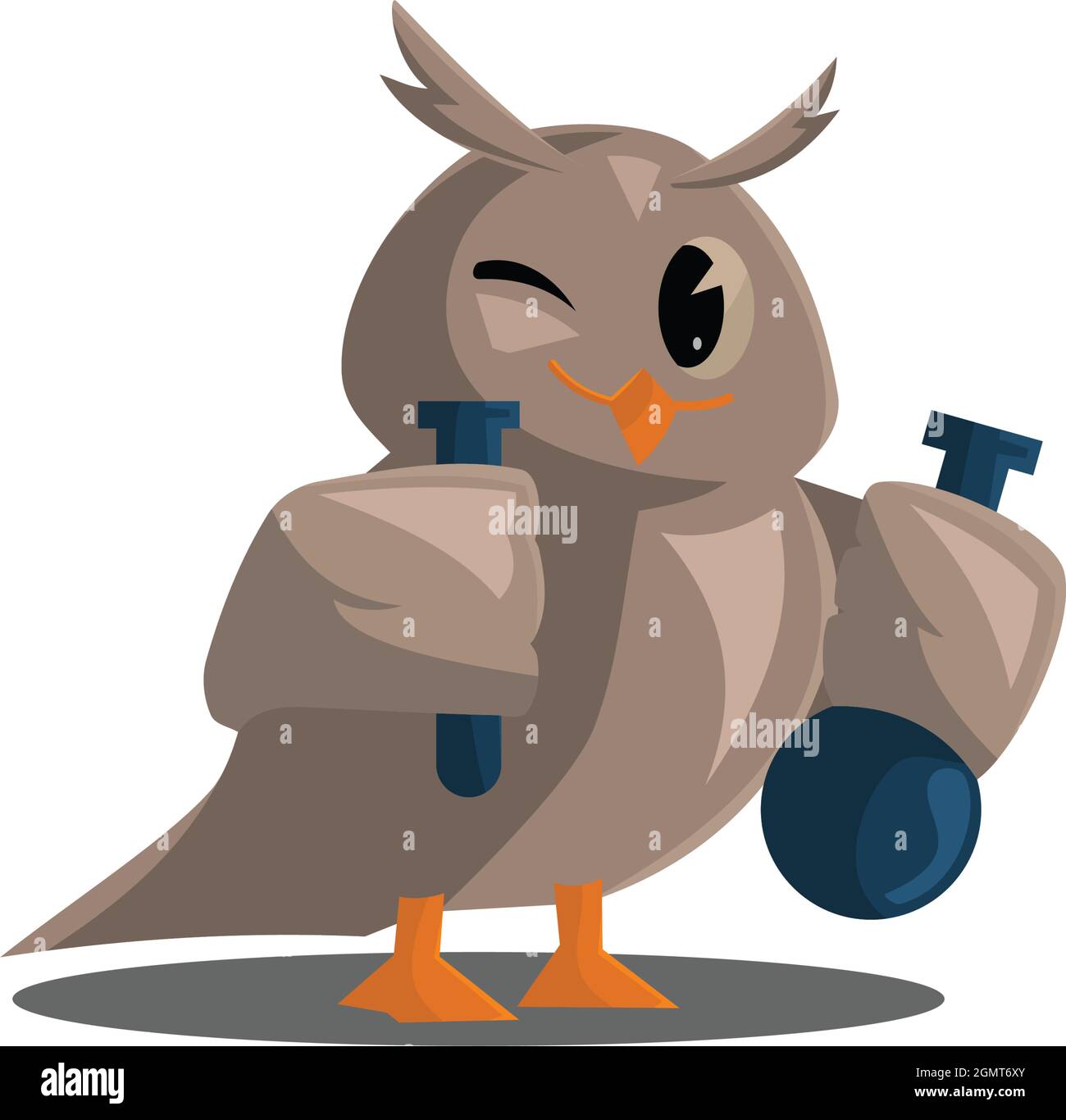 School owls. Color cute birds studying chemical in school. Teaching ...