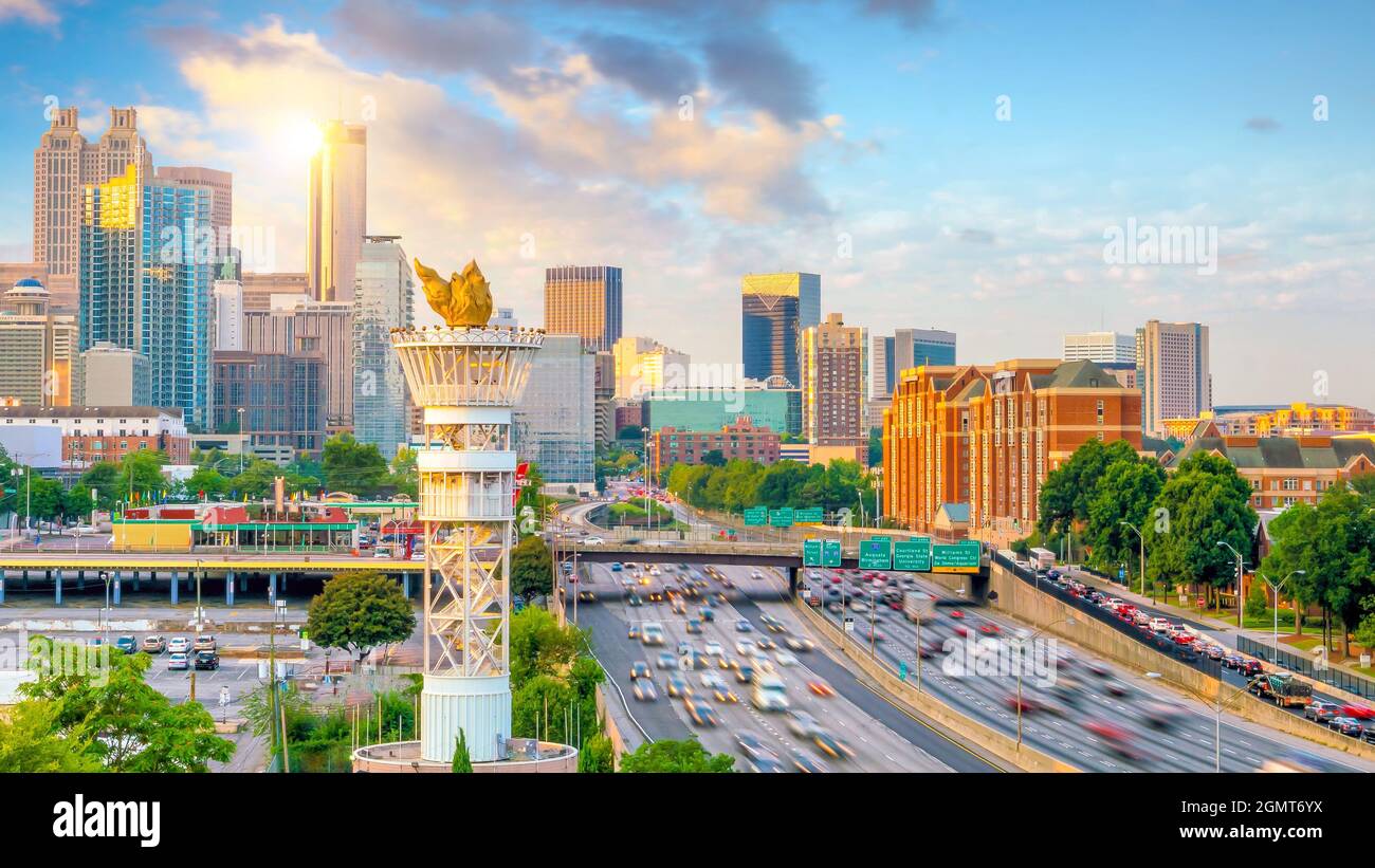 Skyline of Atlanta city at sunset in Georgia, USA Stock Photo - Alamy