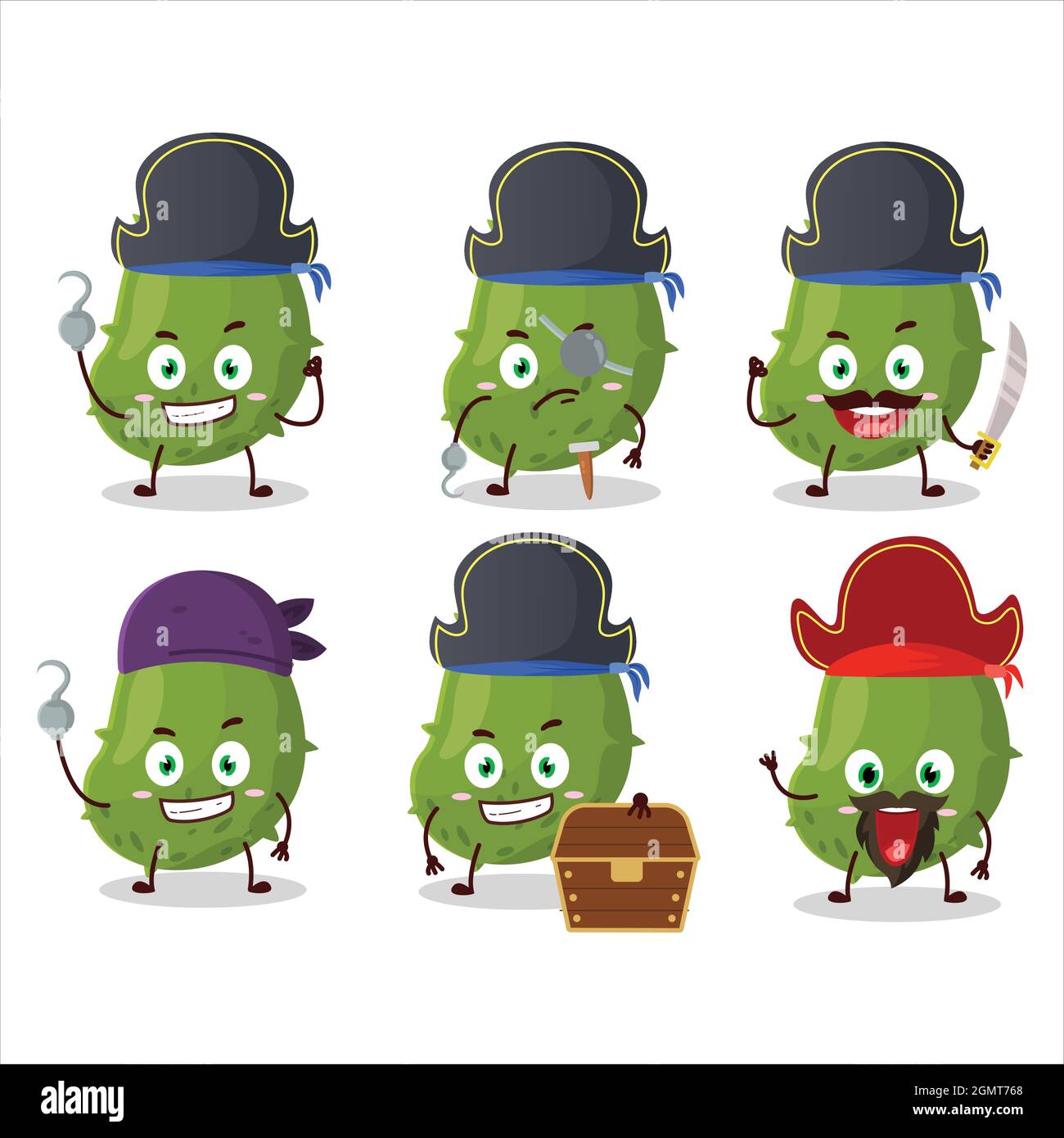 Cartoon character of virus desease with various pirates emoticons ...