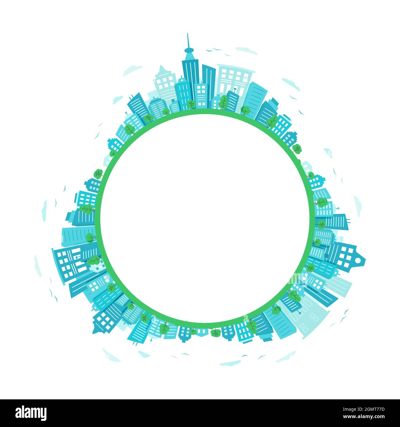 Blue City circle. Round city landscape with an empty space for the text ...