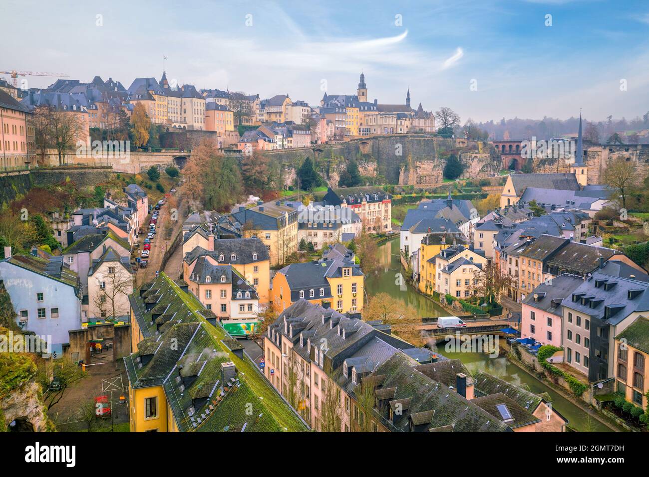 Skyline of old town Luxembourg City from top view in Luxembourg Stock ...