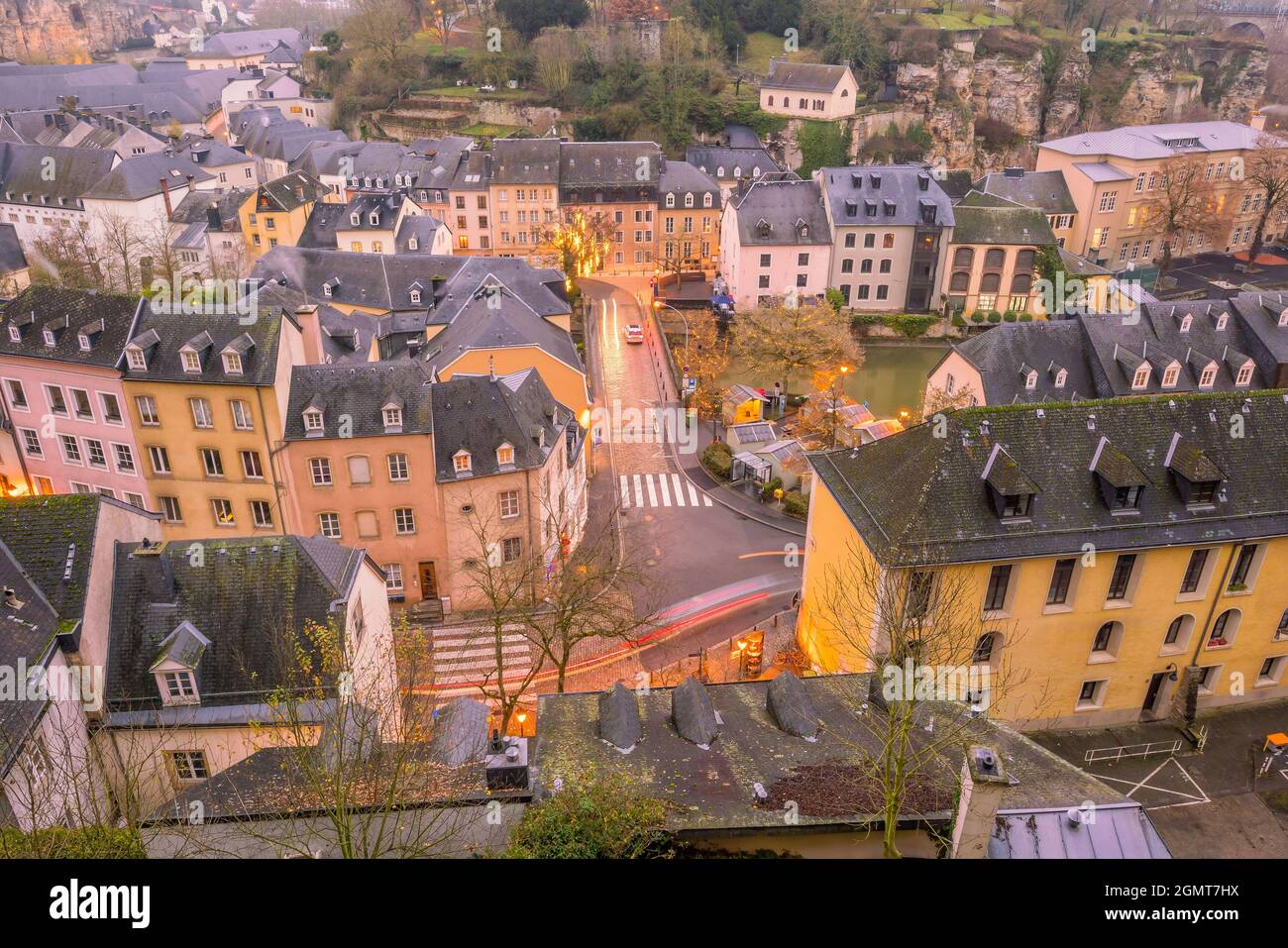 Skyline of old town Luxembourg City from top view in Luxembourg Stock ...