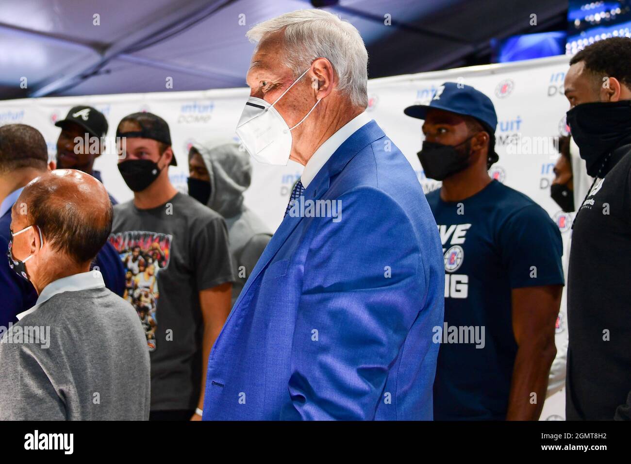 Los Angeles Clippers executive board member Jerry West observes during ...