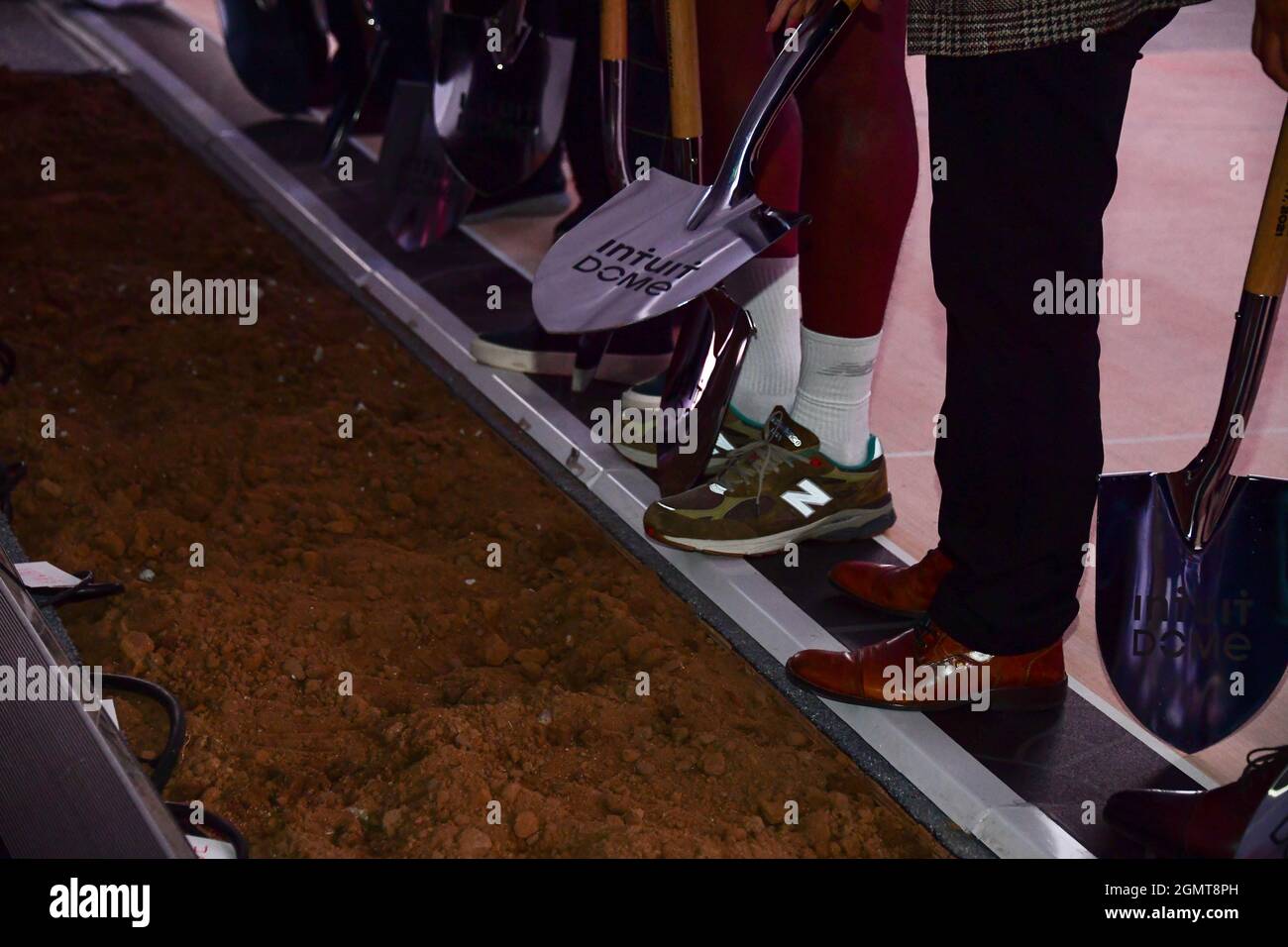 Detailed view of shovels during a groundbreaking ceremony for the new ...