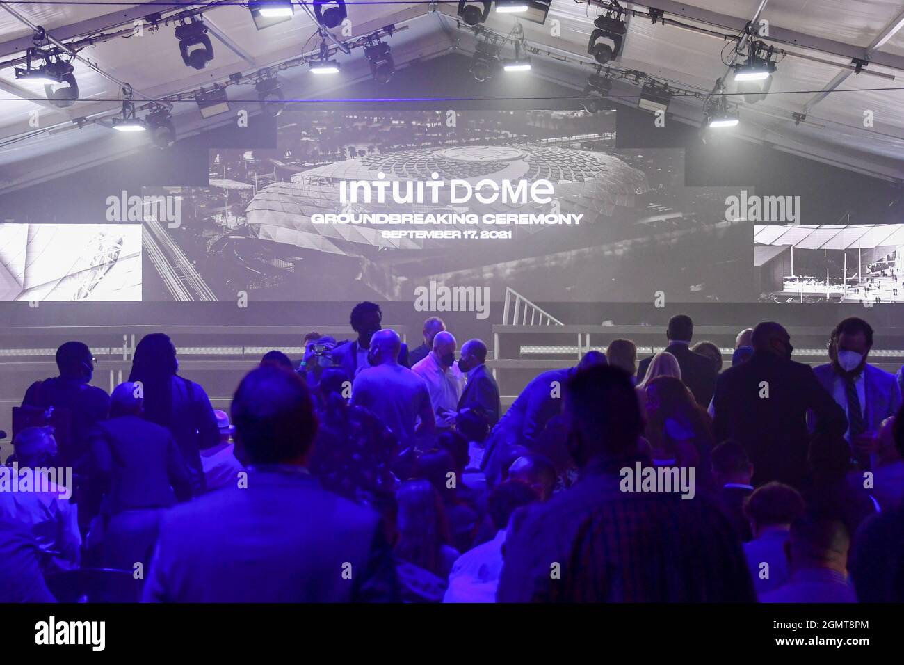 General overall view of Intuit Dome signage during a groundbreaking ...
