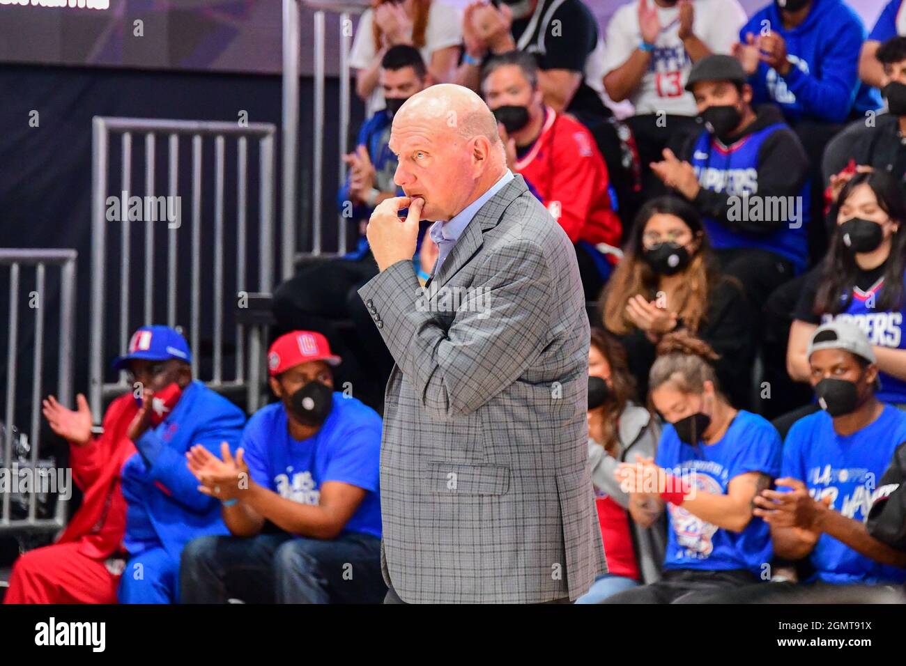 Los Angeles Clippers owner Steve Ballmer speaks during a groundbreaking ...