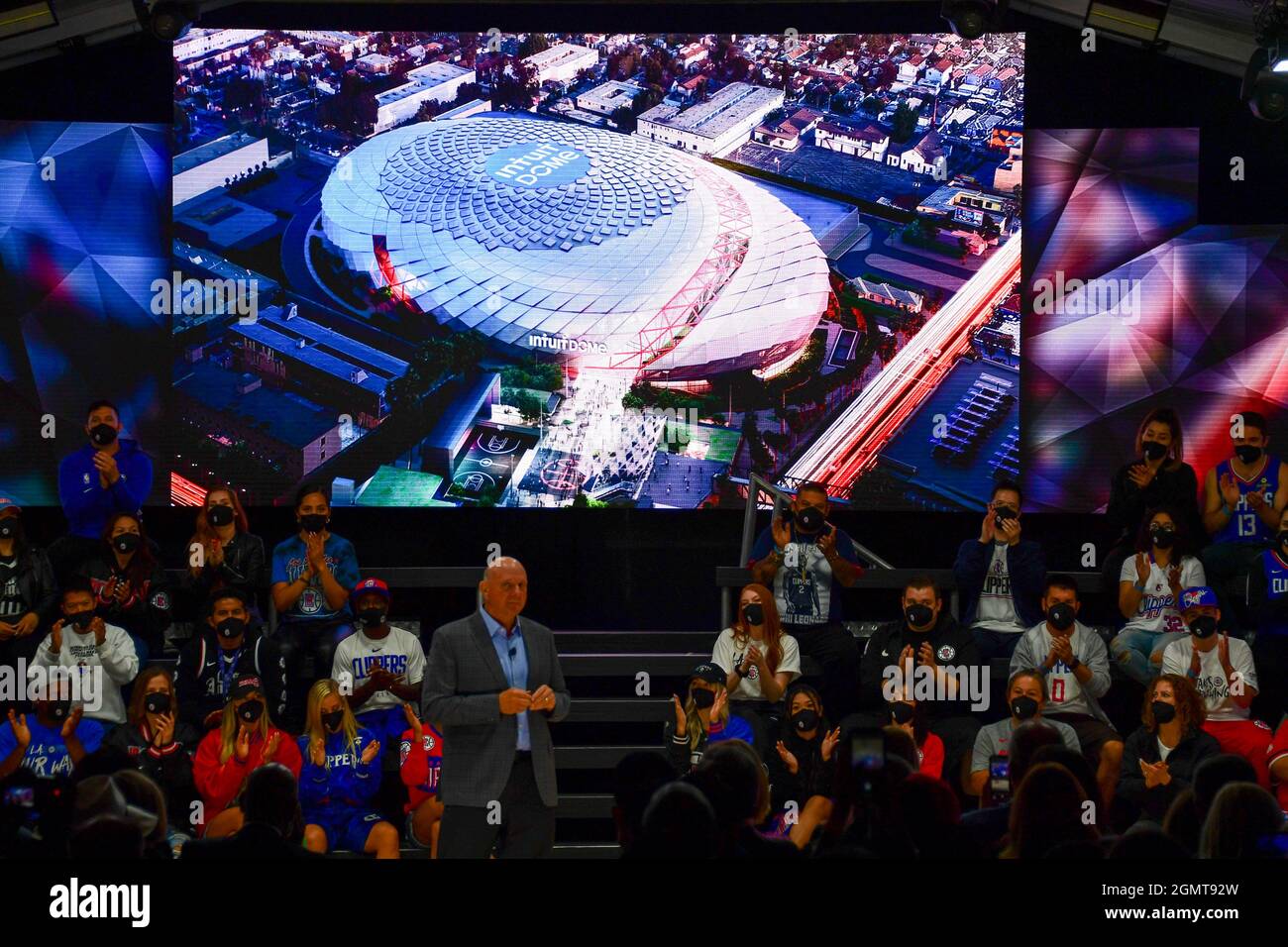 Los Angeles Clippers owner Steve Ballmer speaks during a groundbreaking ...