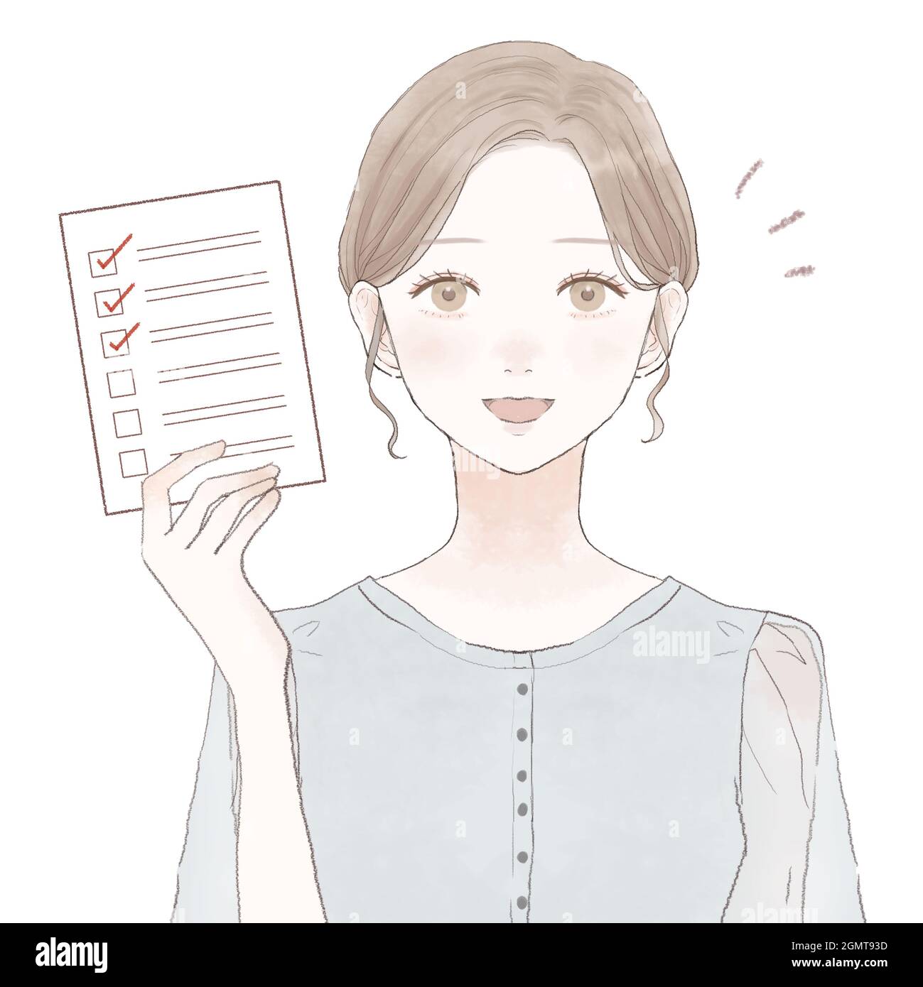 Woman with checklist. On a white background Stock Photo - Alamy