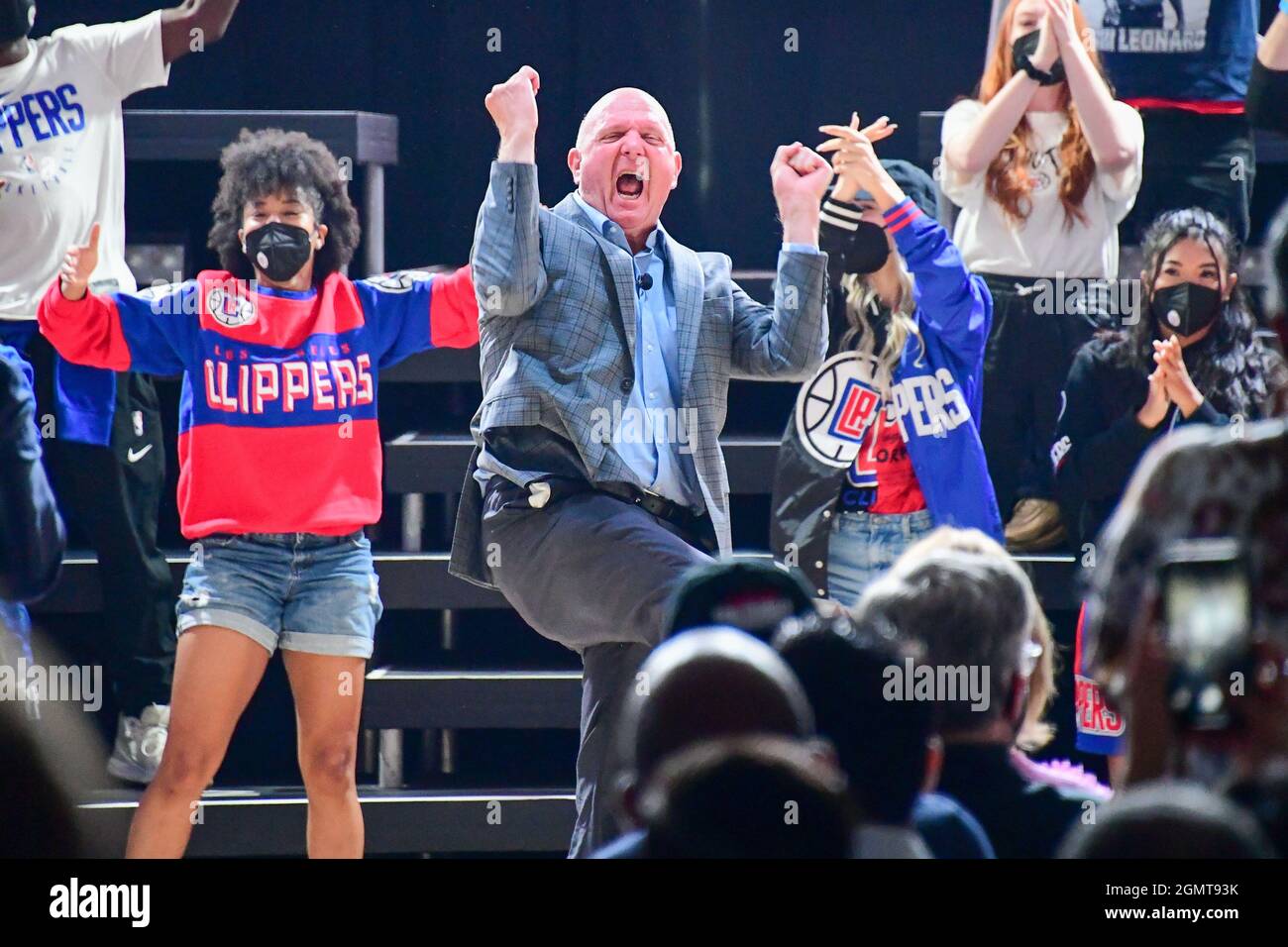 Los Angeles Clippers owner Steve Ballmer speaks during a groundbreaking ...