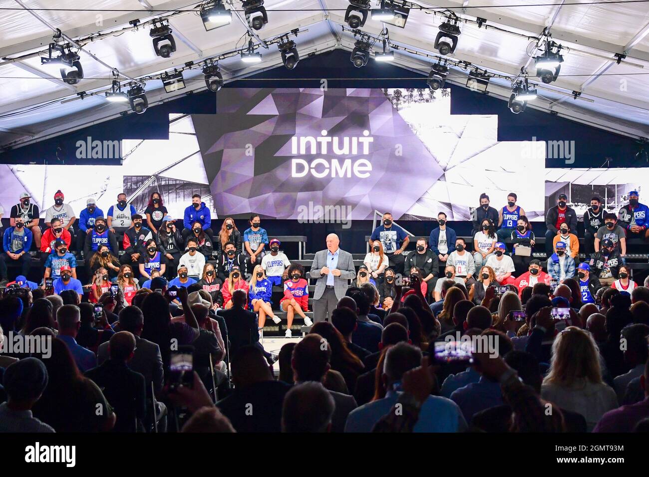 Los Angeles Clippers owner Steve Ballmer speaks during a groundbreaking ...