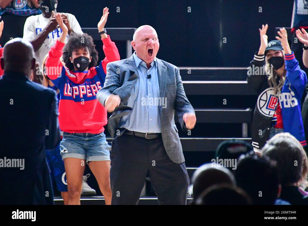 Los Angeles Clippers owner Steve Ballmer speaks during a groundbreaking ...