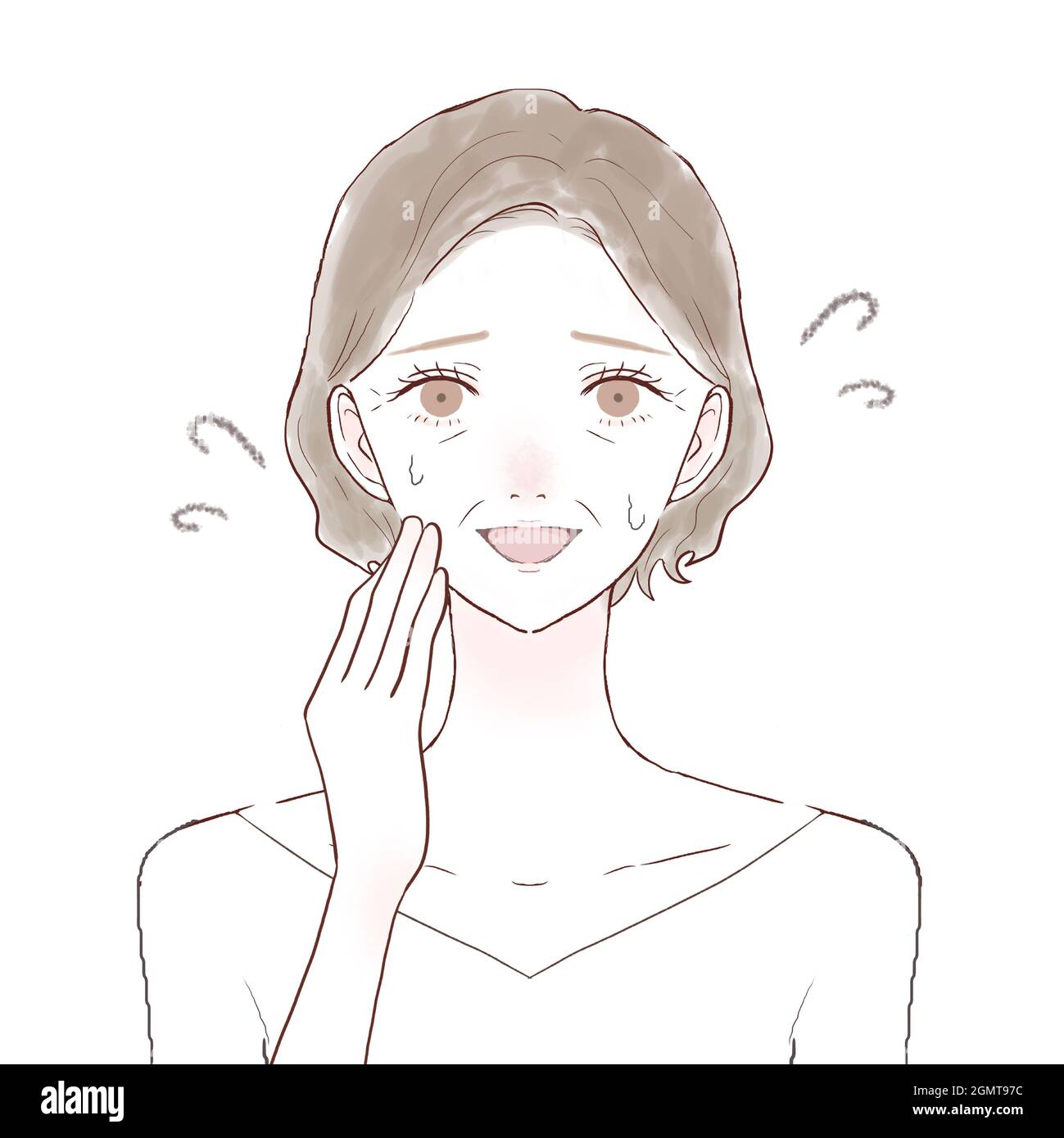 Middle-old woman dinging with amiable laughter. On a white background ...