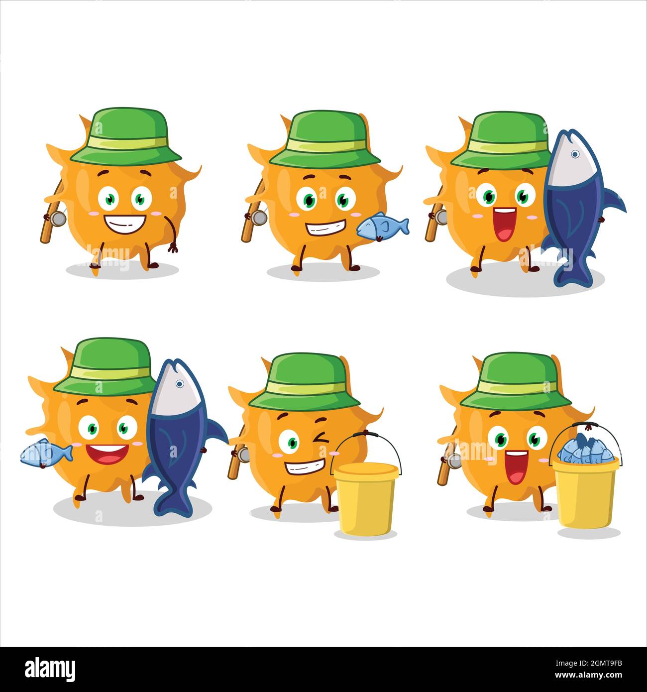 A fisherman virus germ cartoon picture catch a big fish. Vector ...