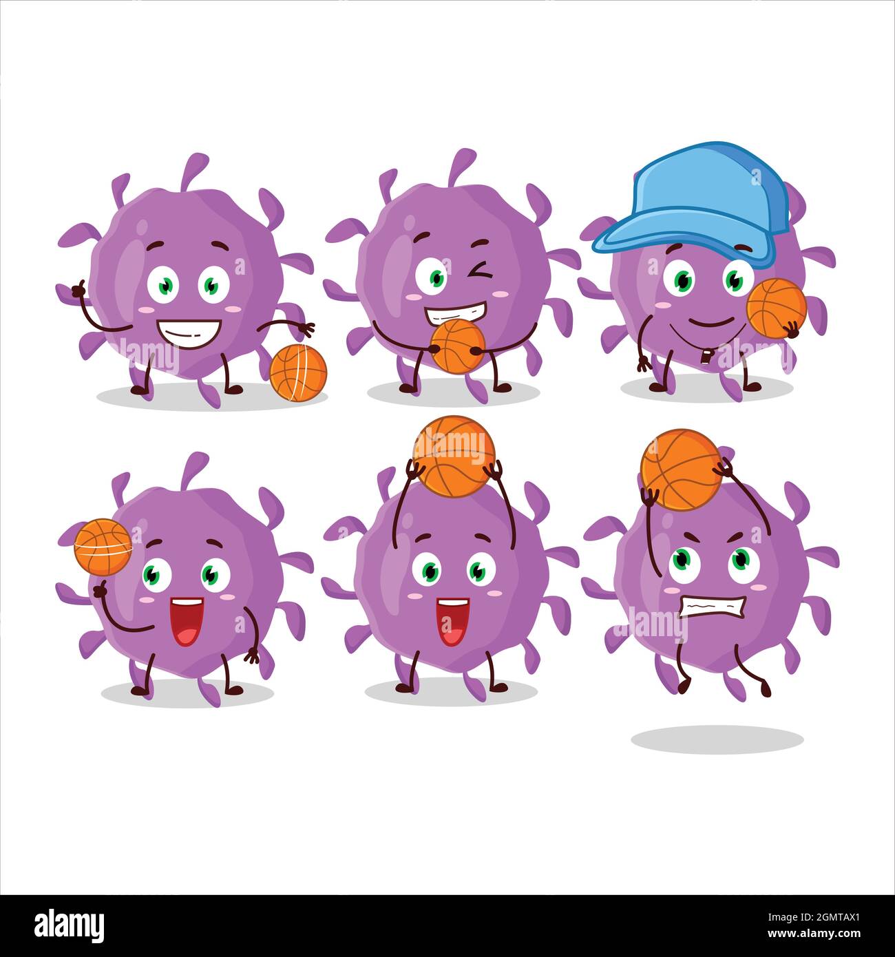 Talented virus particle cartoon character as a basketball athlete ...
