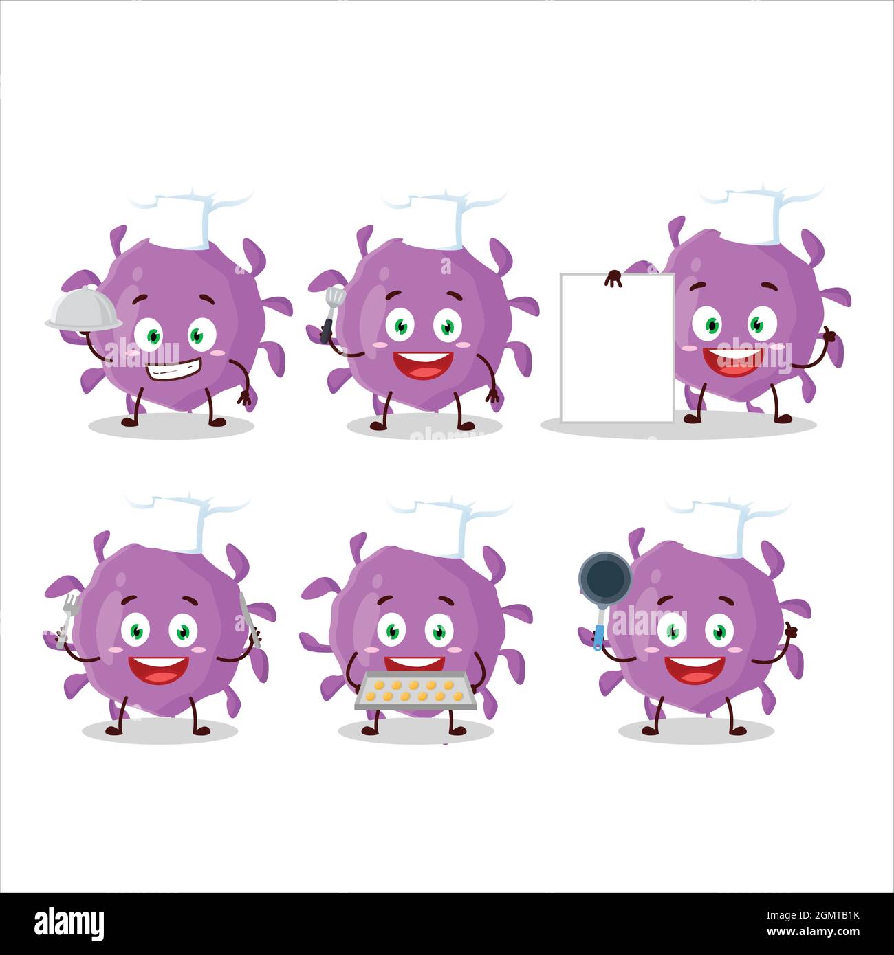 Cartoon character of virus particle with various chef emoticons. Vector ...