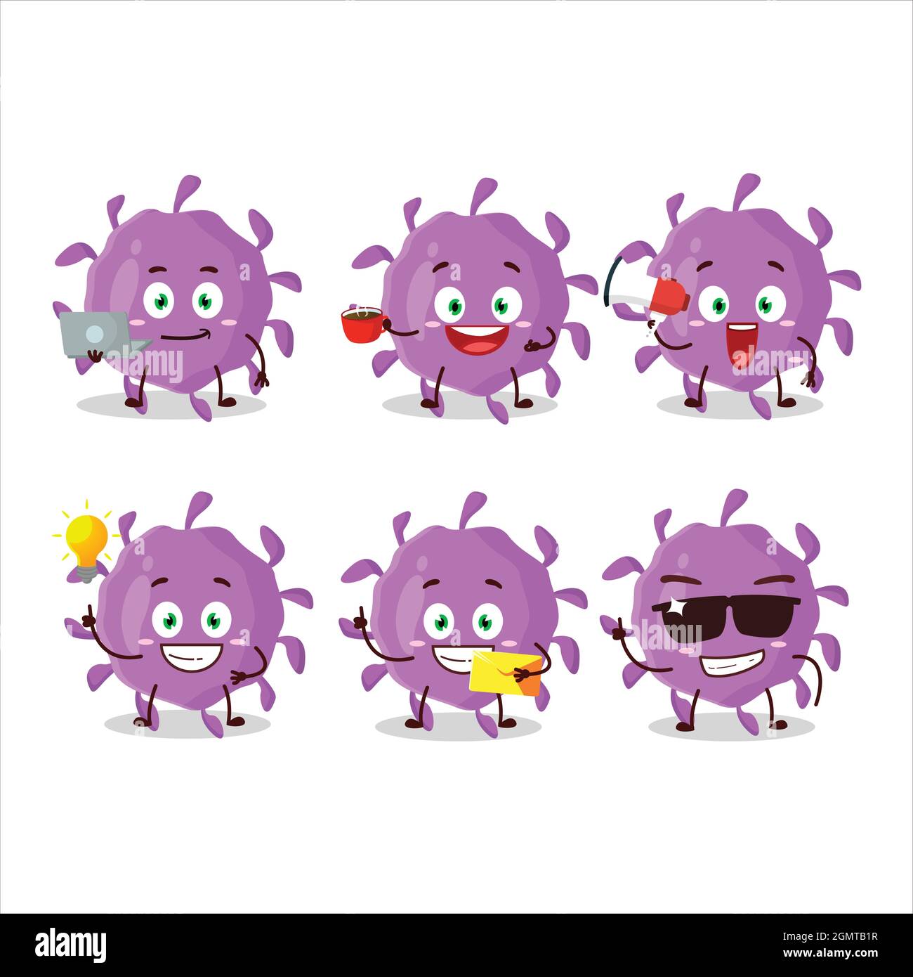 Virus particle cartoon character with various types of business ...