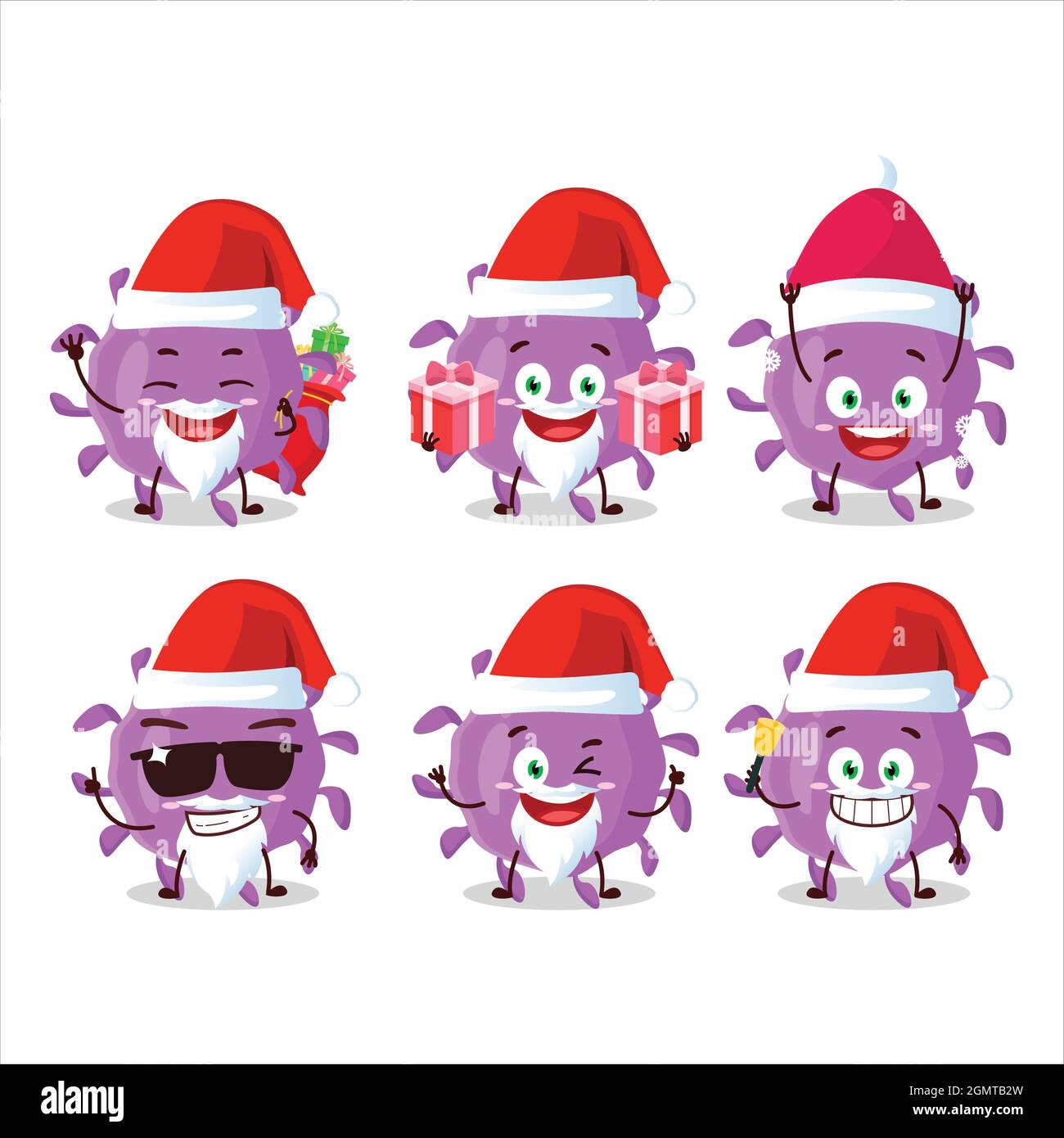Santa Claus emoticons with virus particle cartoon character. Vector ...