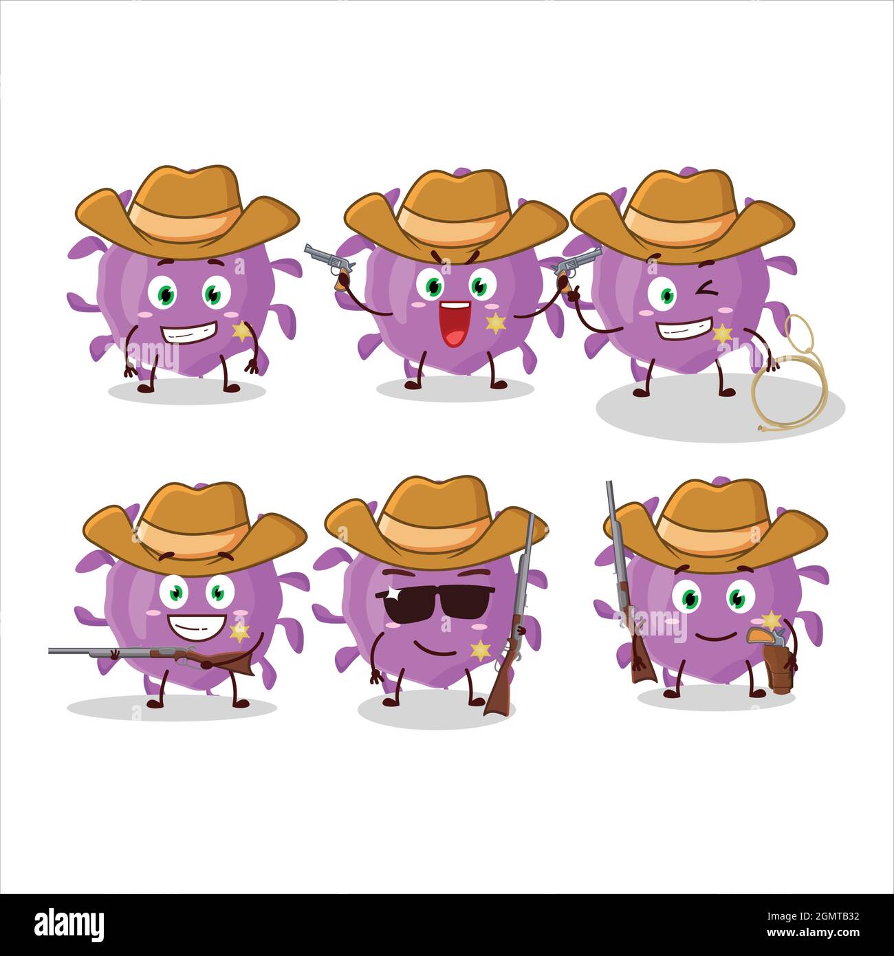 Cool cowboy virus particle cartoon character with a cute hat. Vector ...
