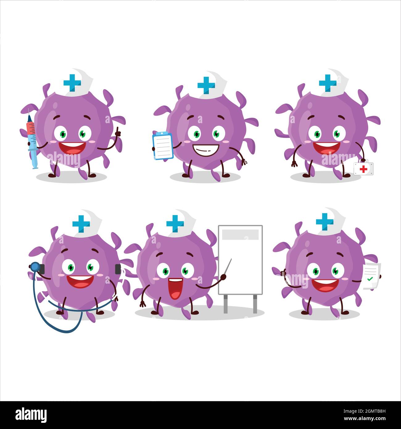 Doctor profession emoticon with virus particle cartoon character ...