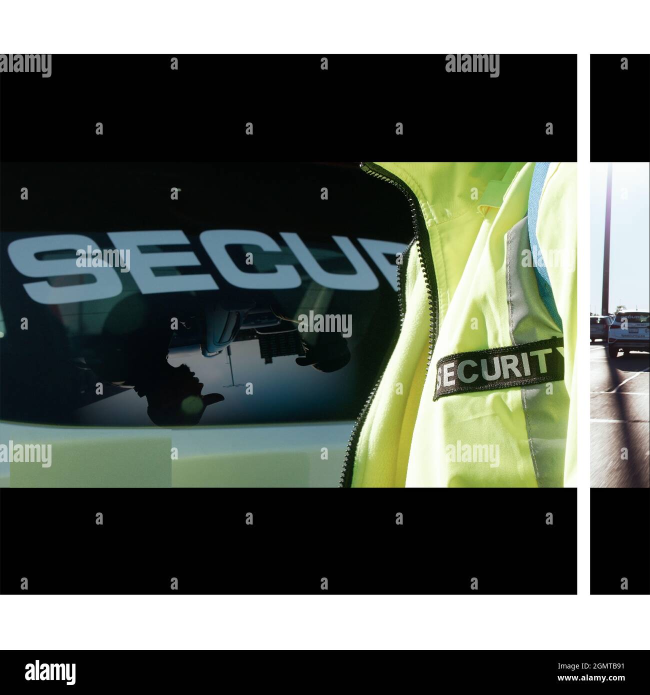 Security guard. Watching over the parking area. The security guard is ...