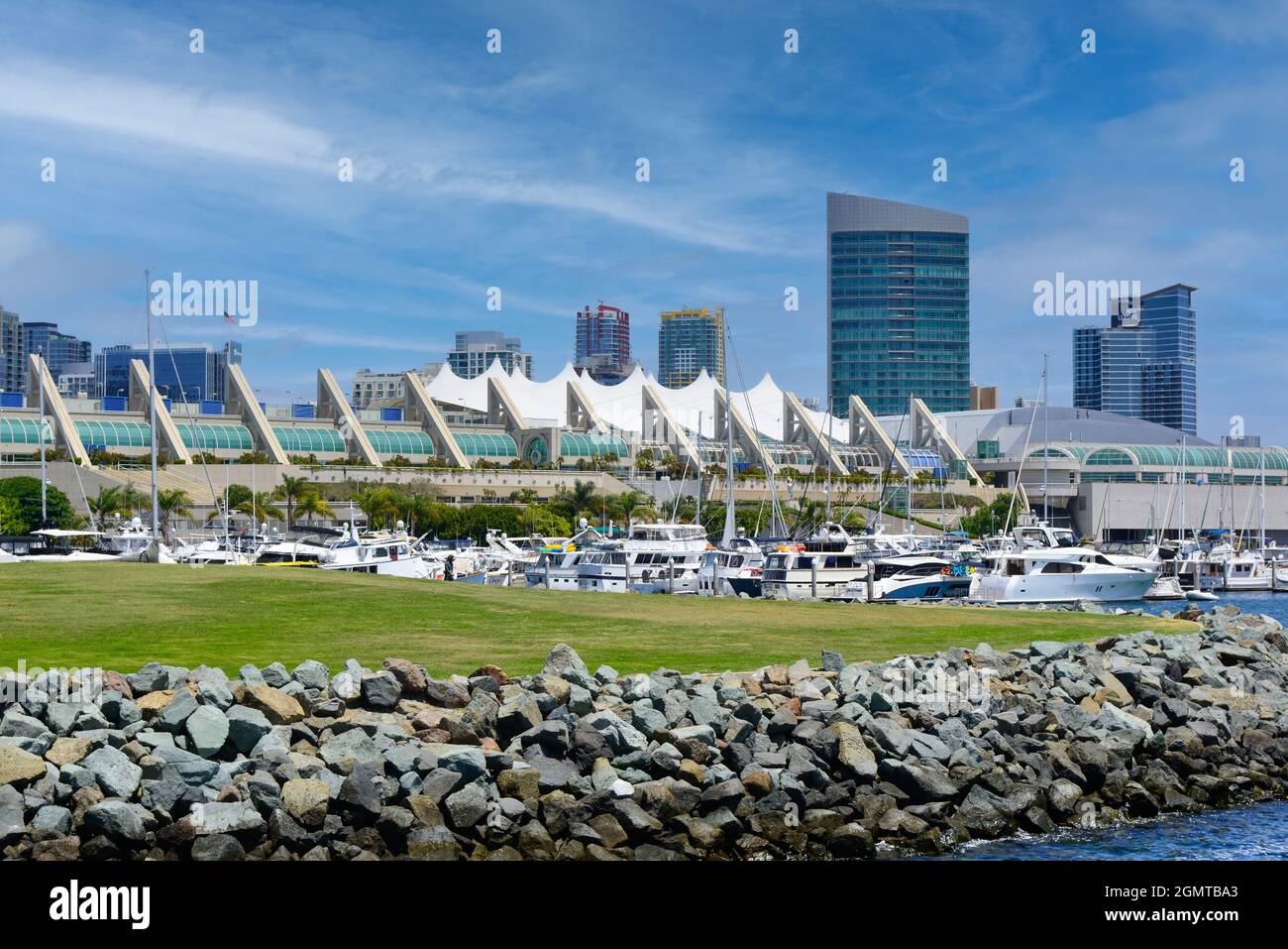 View of futuristic modern complex of the San Diego Convention Center on ...