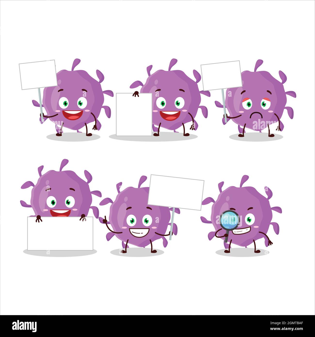 Virus particle cartoon character bring information board. Vector ...