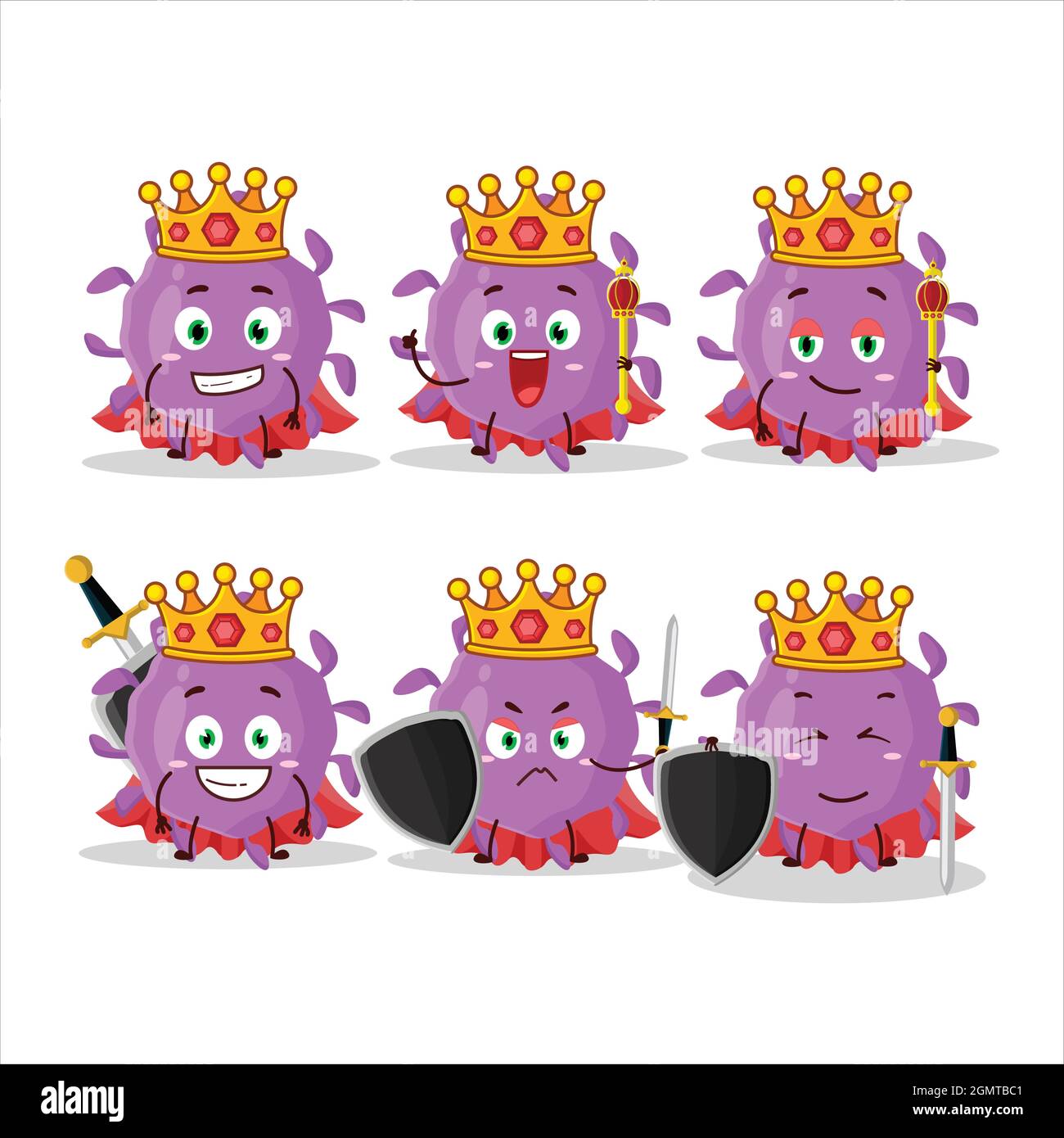 A Charismatic King virus particle cartoon character wearing a gold ...