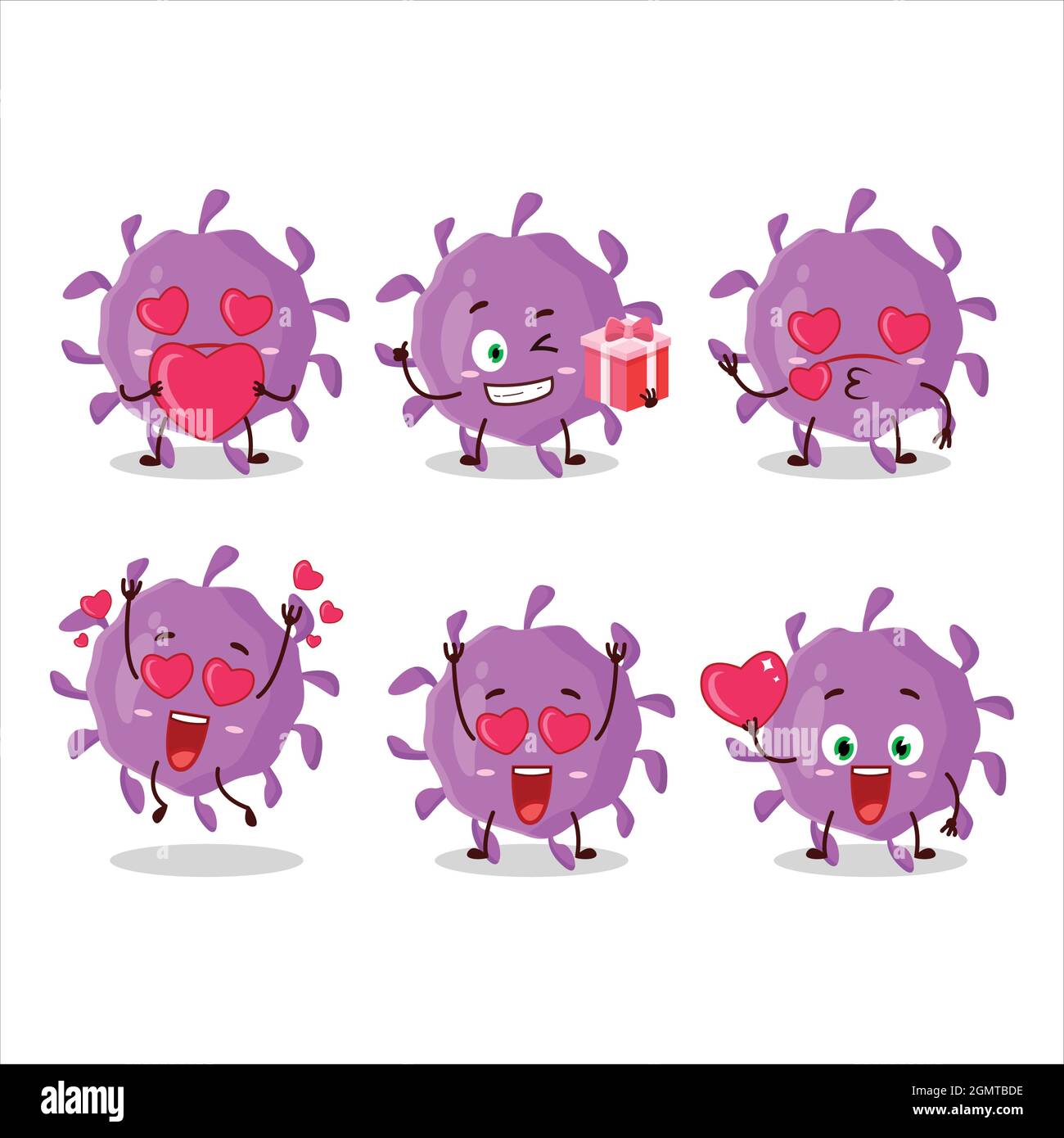 Virus particle cartoon character with love cute emoticon. Vector ...
