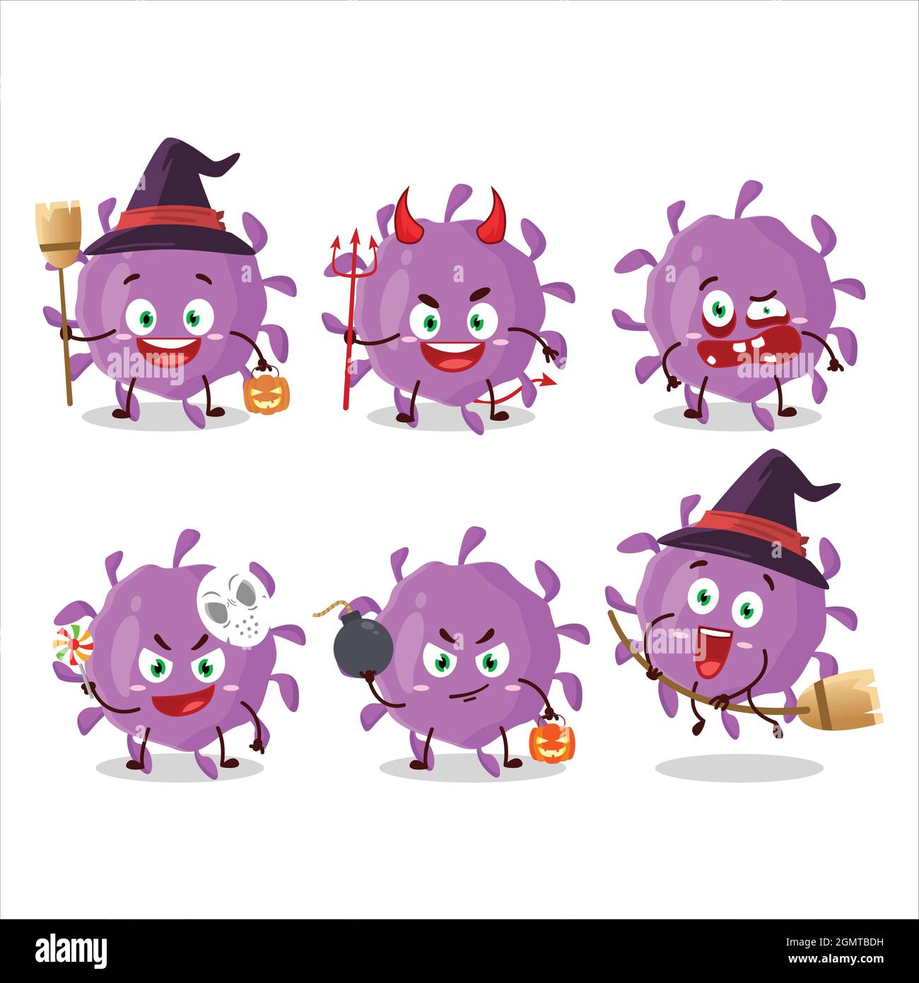 Halloween expression emoticons with cartoon character of virus particle ...