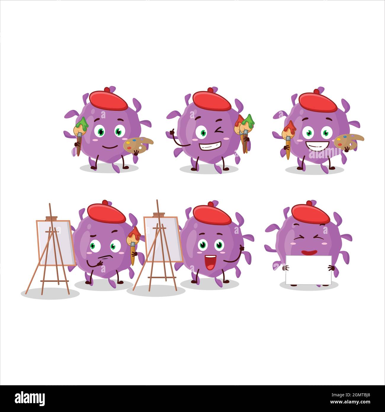 Artistic Artist of virus particle cartoon character painting with a ...