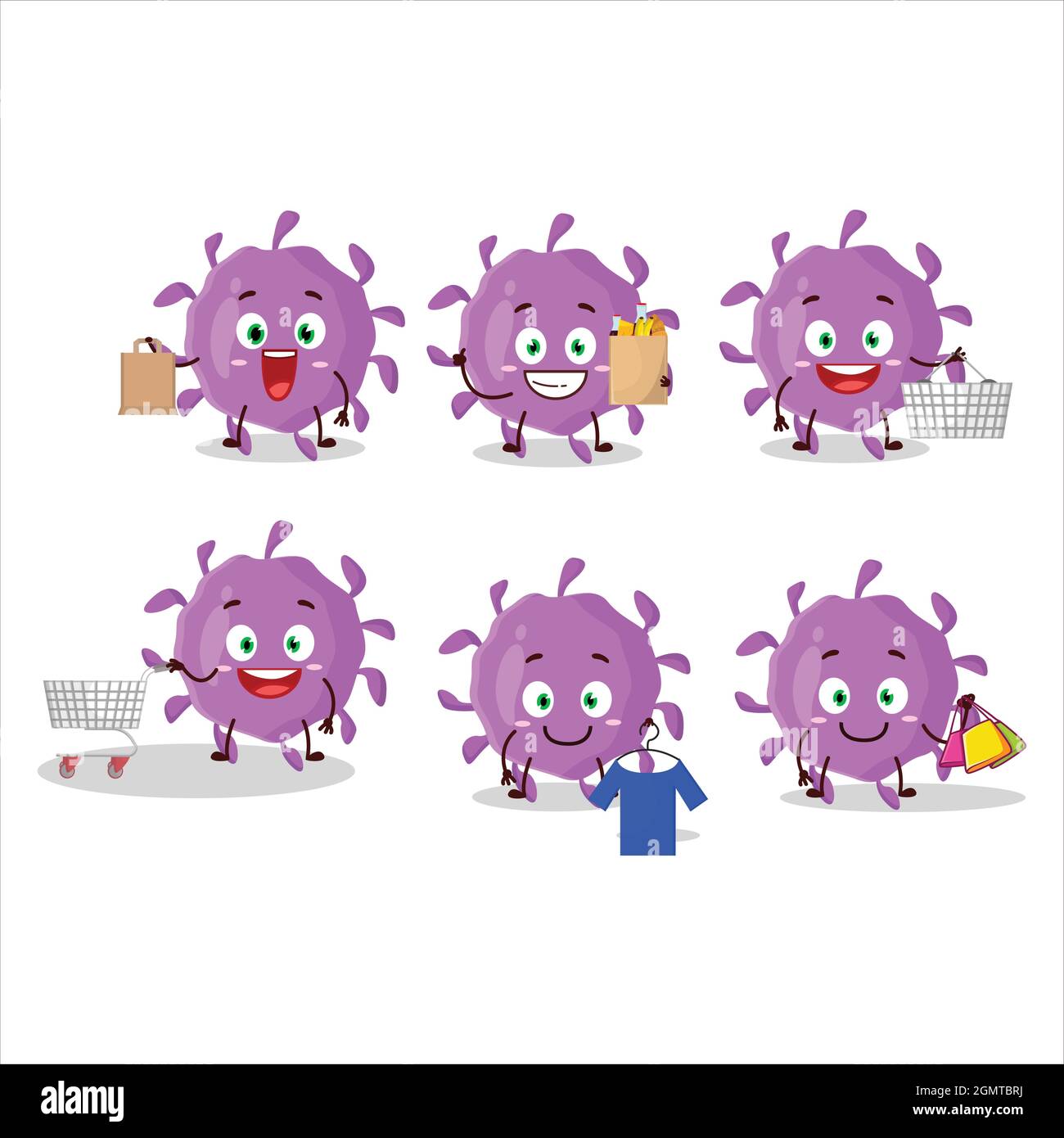 A Rich virus particle mascot design style going shopping. Vector ...
