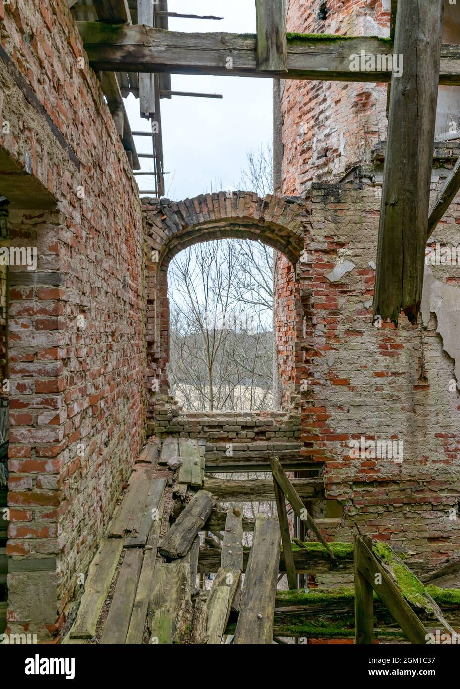 various ruins of an old castle, fragments of ruins from an old building ...
