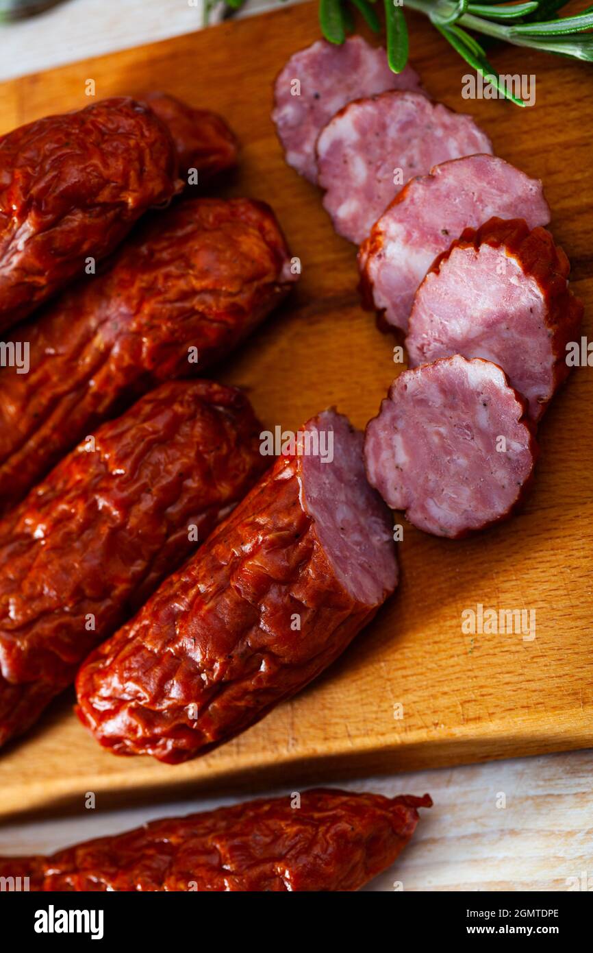 Dried sausages in skin Stock Photo - Alamy