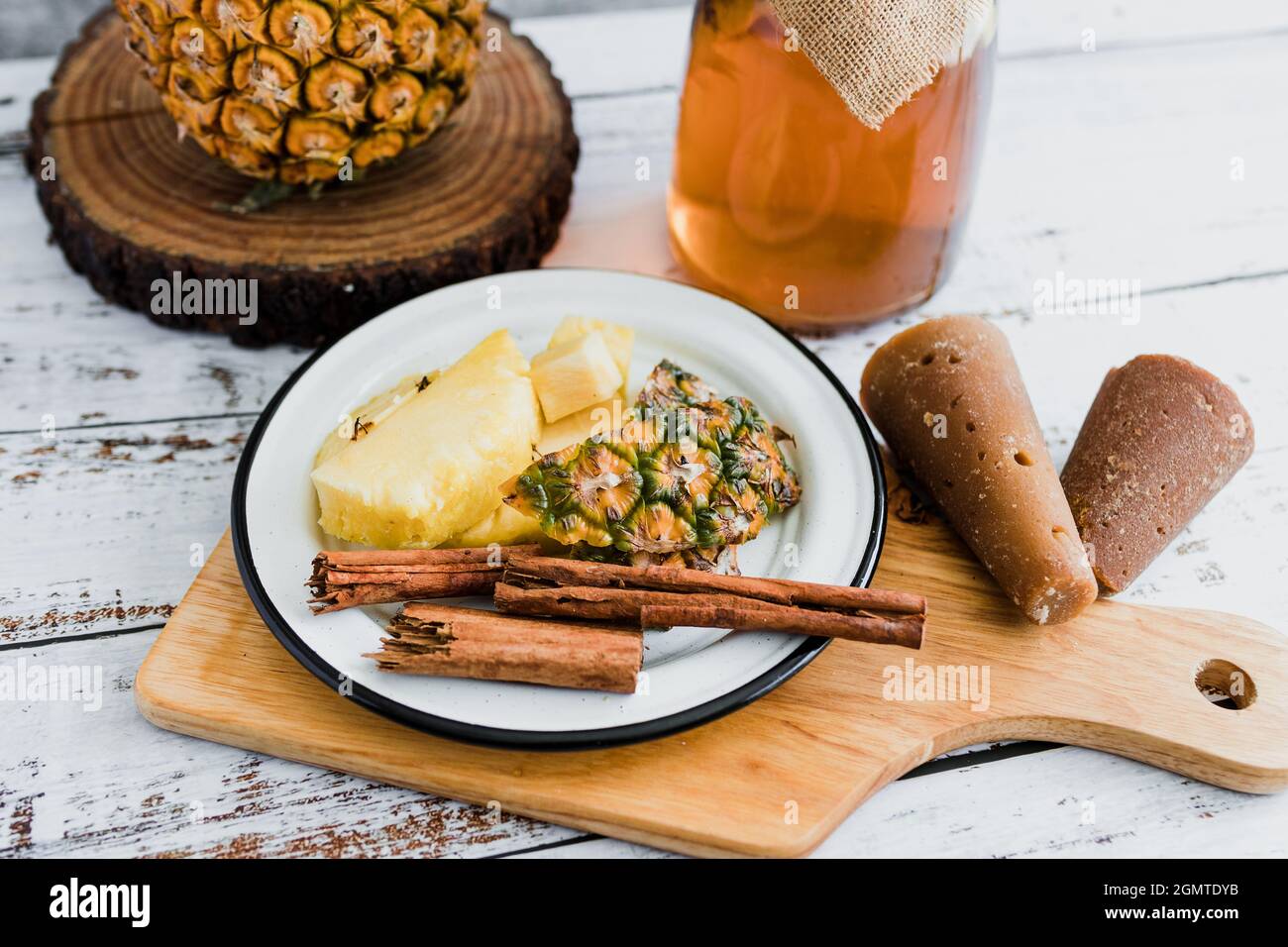 ingredients for Tepache Mexican fermented beverage made with pineapple ...