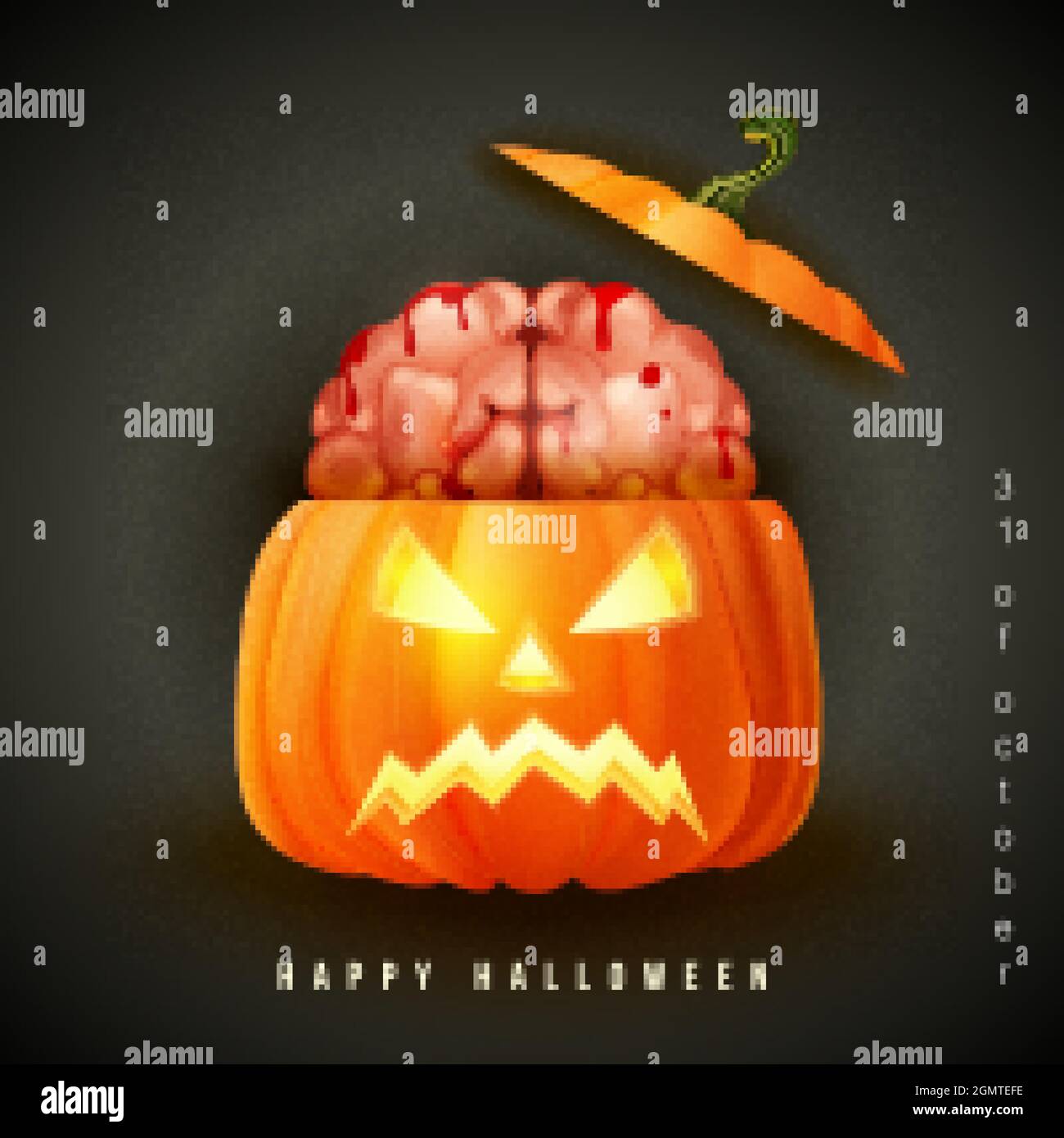 Happy halloween 3D realistic scary jack lantern and bloody brain Stock ...