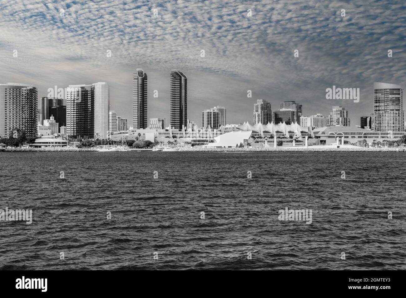 Panoramic View across the Bay of the stunning San Diego skyline with ...
