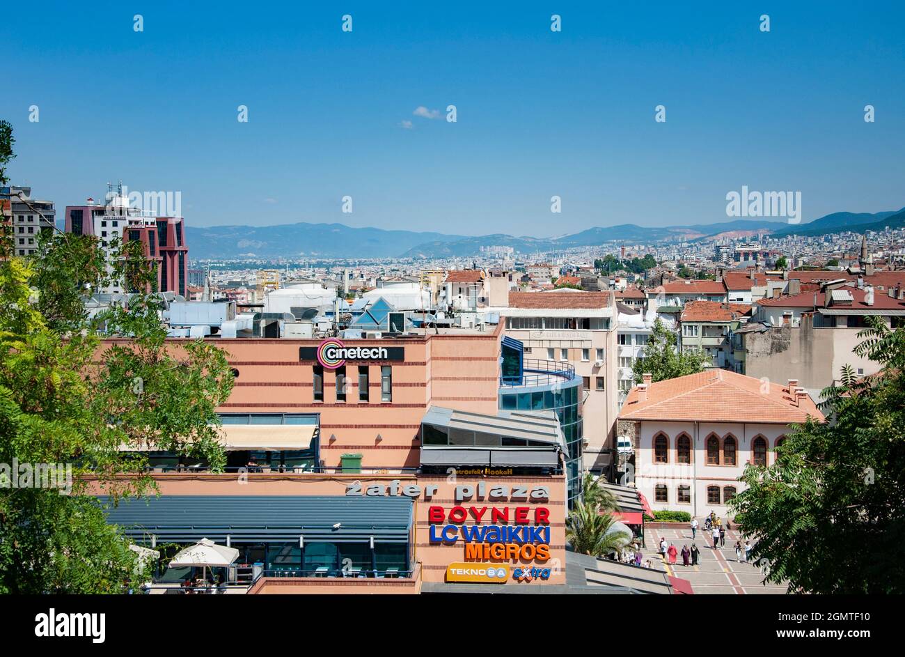 BURSA, TURKEY. AUGUST 15, 2021. Panoramic street view Buildings and ...