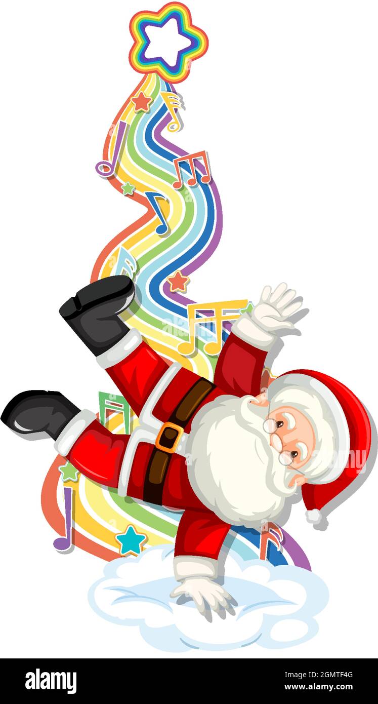 Santa Claus with melody symbols on rainbow wave illustration Stock ...