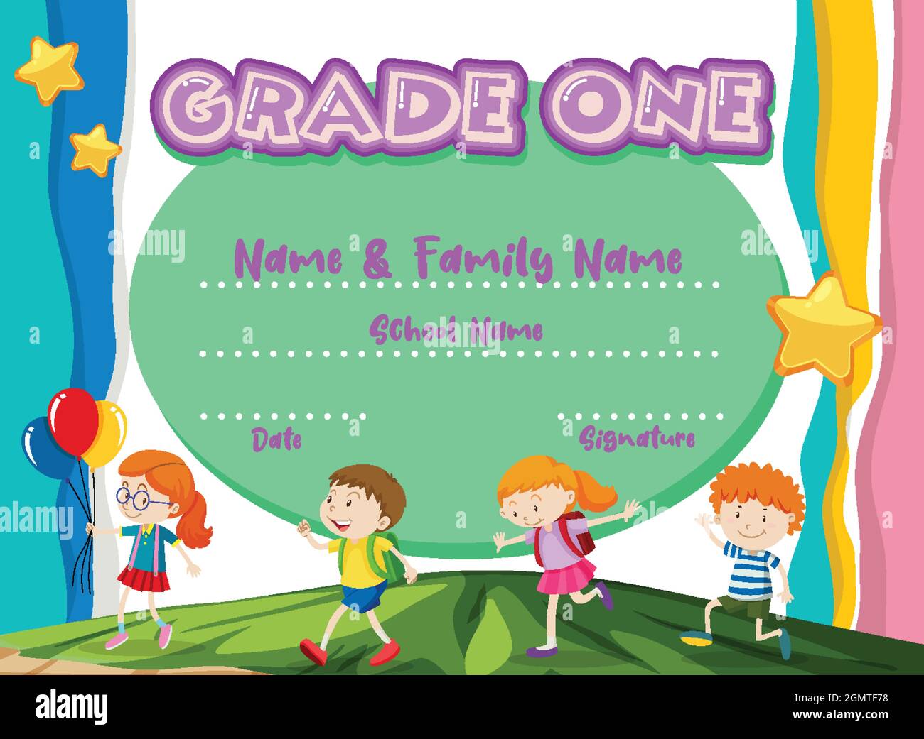 Grade one diploma certificate template illustration Stock Vector Image ...