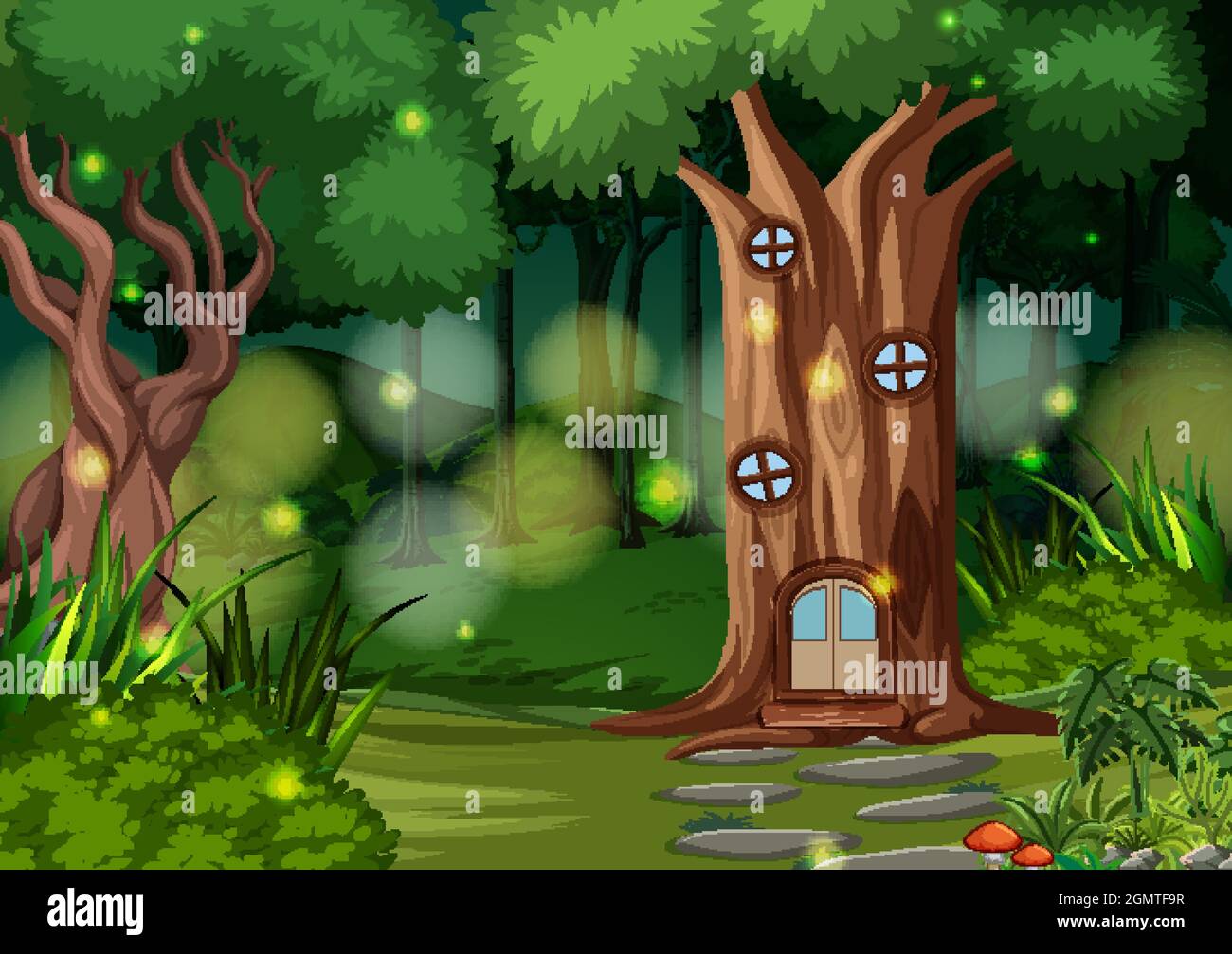 Enchanted forest landscape background illustration Stock Vector Image ...