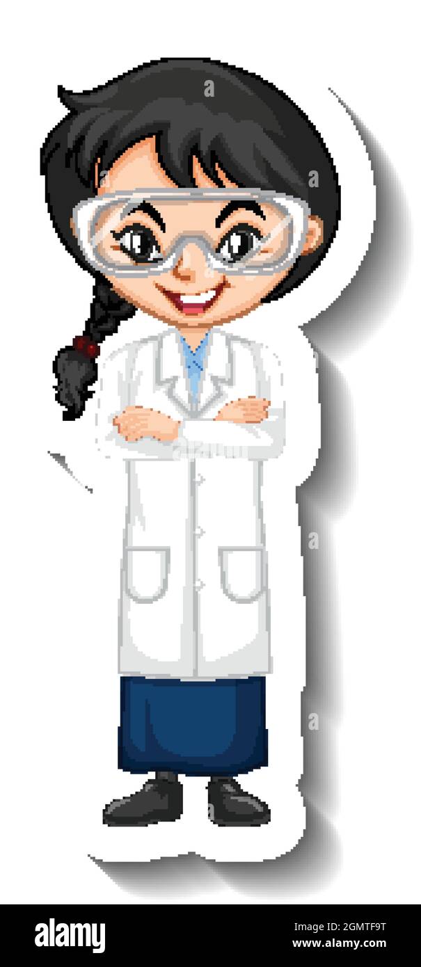 Cartoon character sticker with a girl in science gown illustration ...