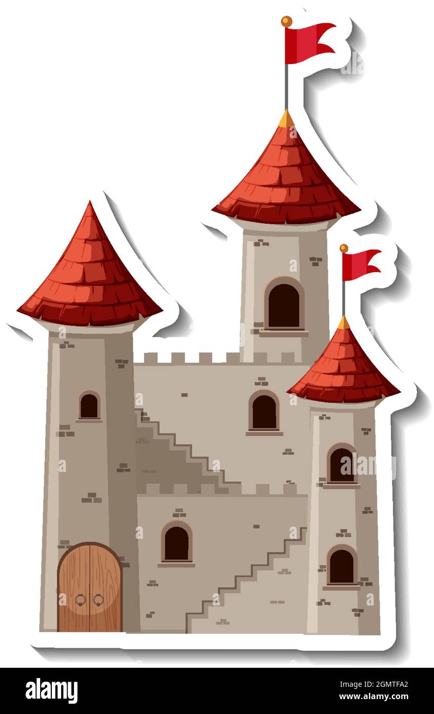 Stone castle and fortress cartoon sticker illustration Stock Vector ...