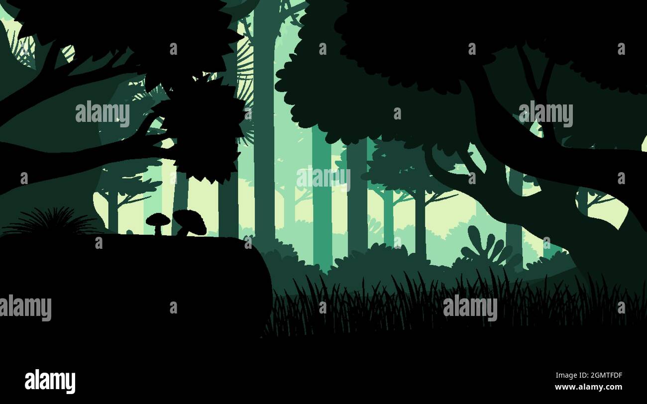 Silhouette jungle landscape background illustration Stock Vector Image ...